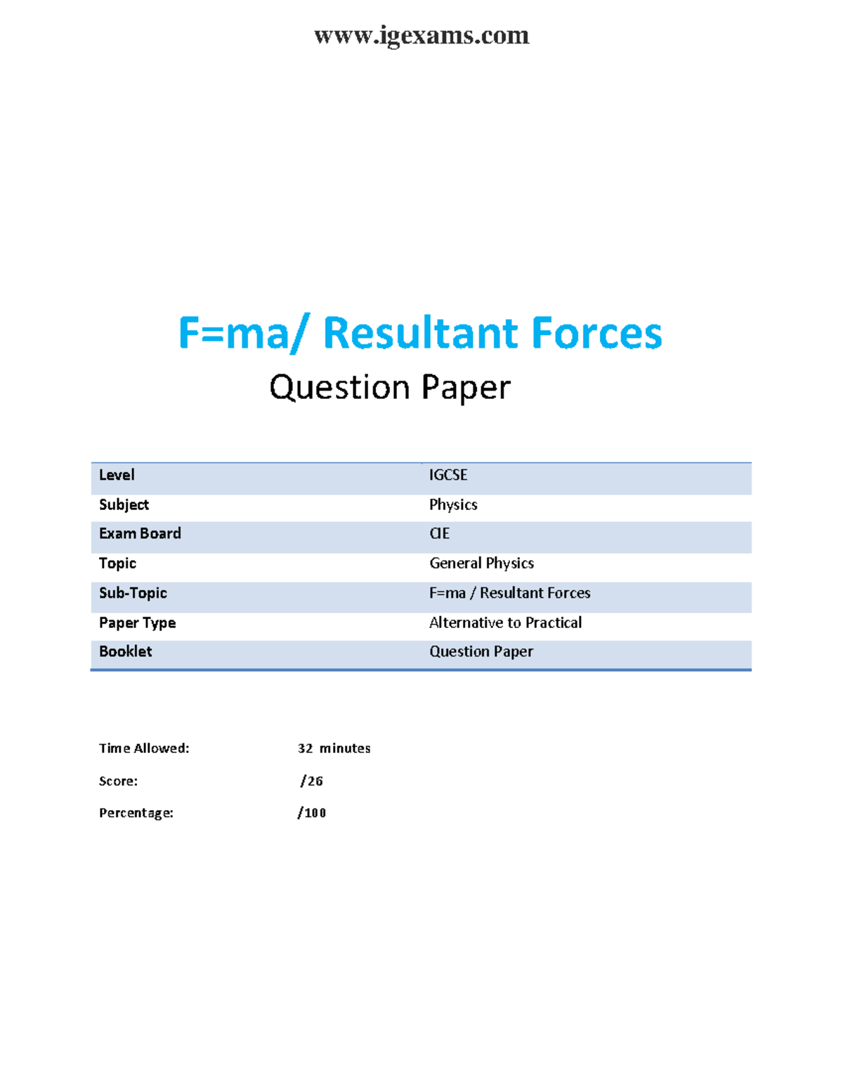 152 - f ma resultant forces - cie igcse physics practical qp - F=ma ...