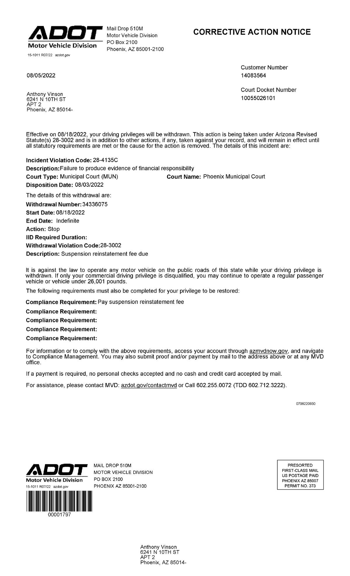 Withdrawal Notice - how do things - Mail Drop 510M Motor Vehicle ...