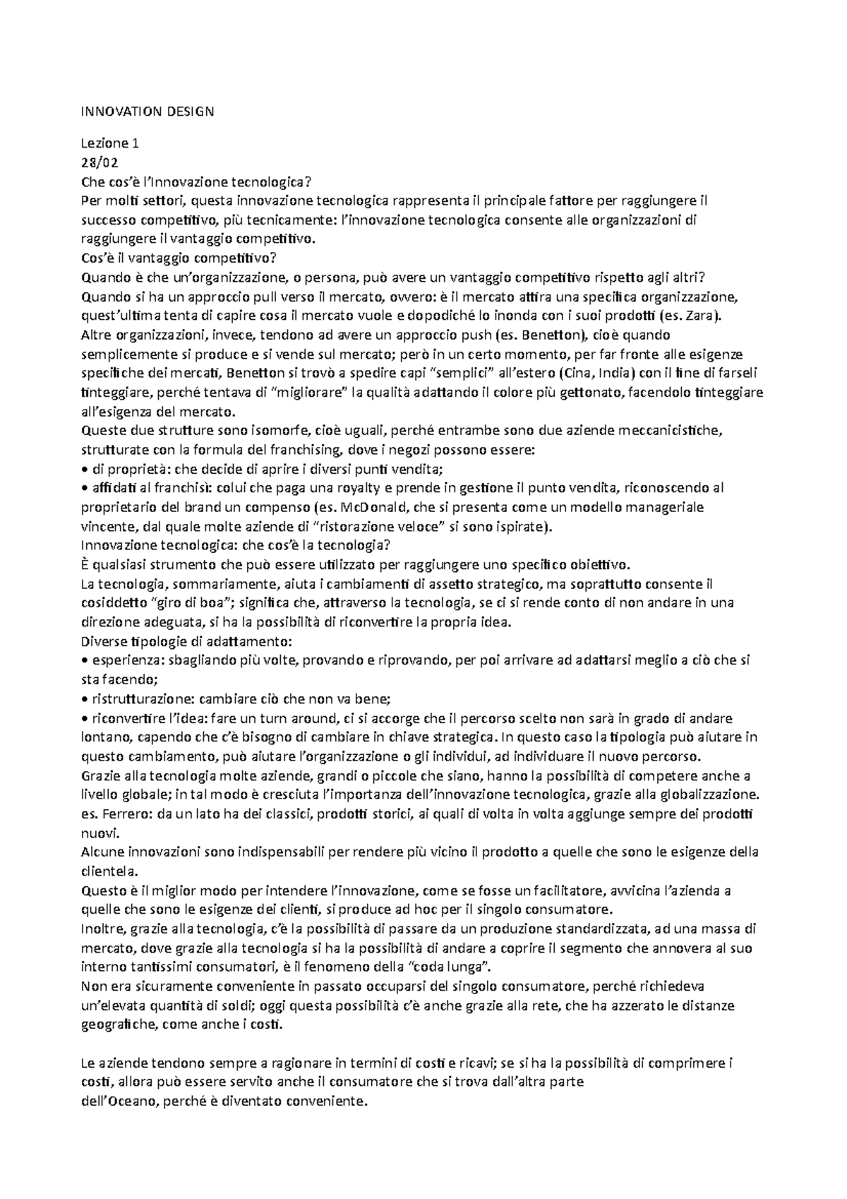 Riassunti utili esami moda - INNOVATION DESIGN Lezione 1 28/ Che cos’è ...