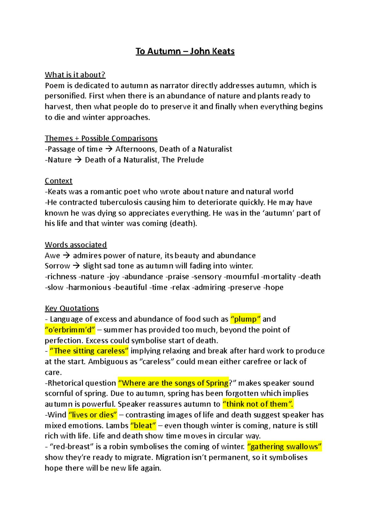 13 - ..... - To Autumn – John Keats What is it about? Poem is dedicated ...