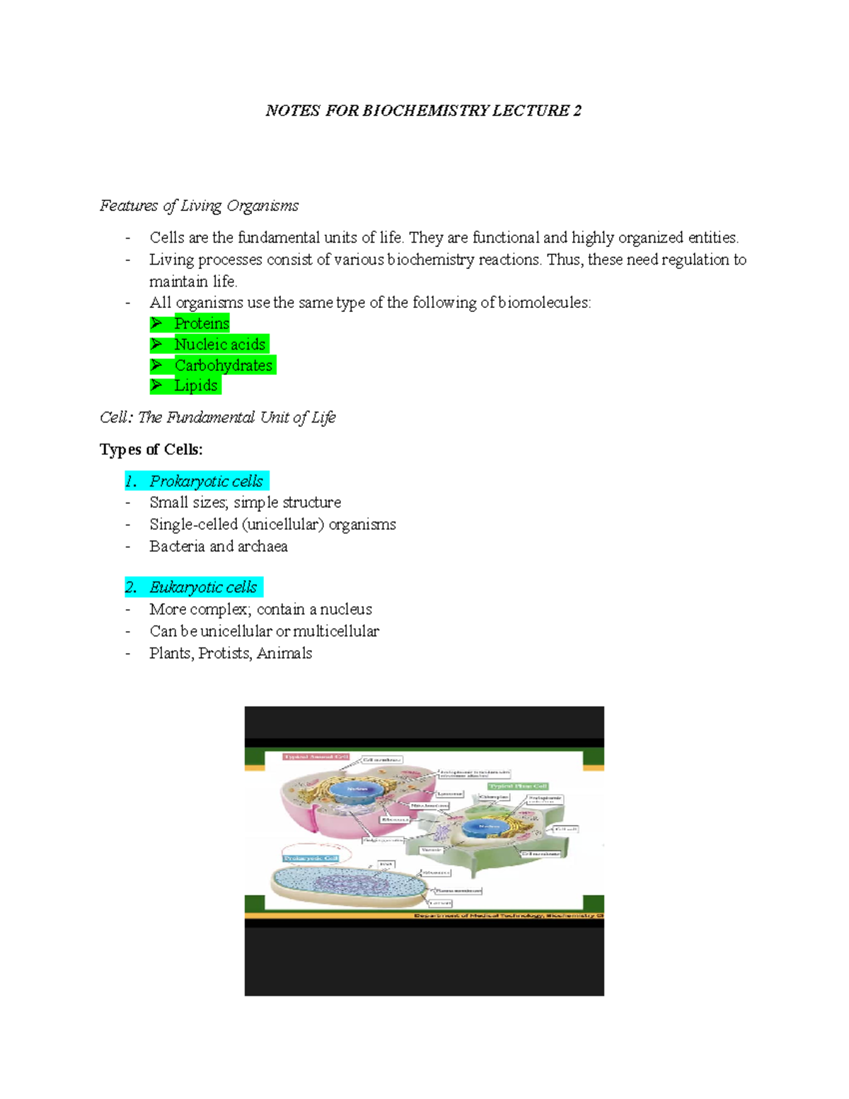 Notes FOR Biochemistry Lecture 2 - NOTES FOR BIOCHEMISTRY LECTURE 2 ...