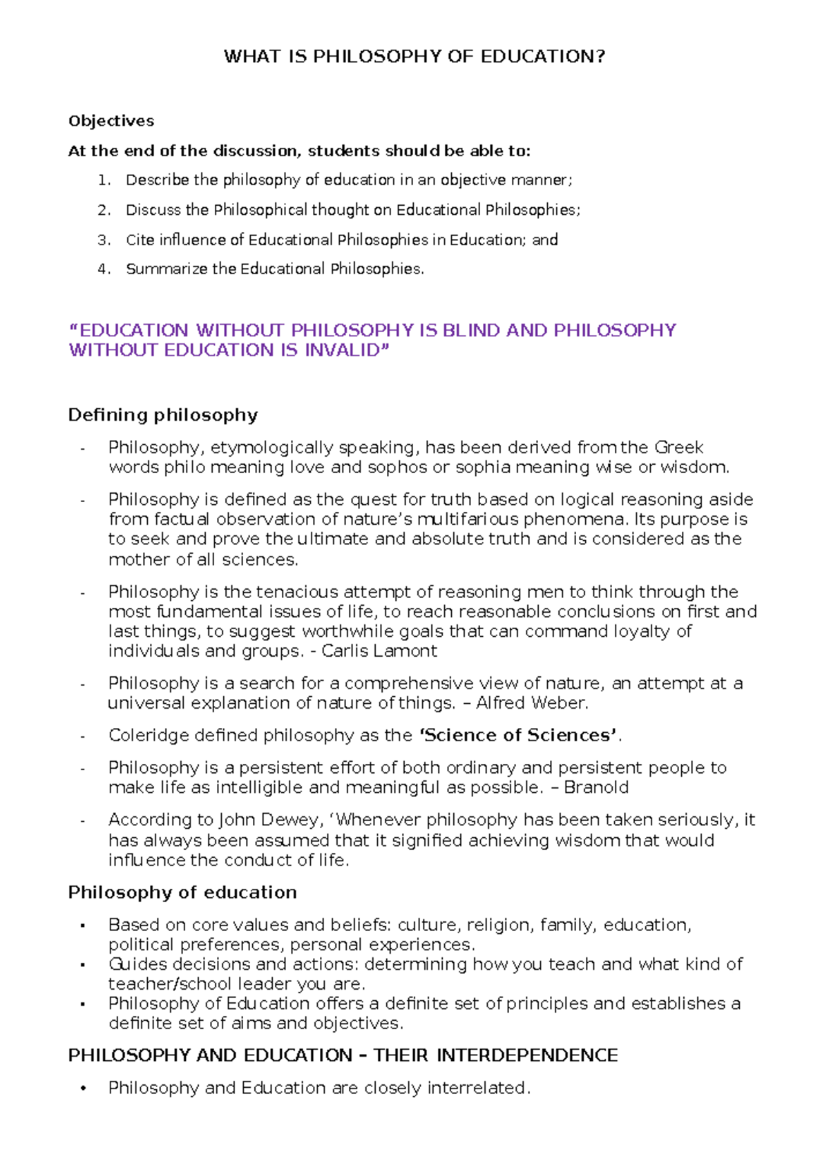 Philosophy-of-education - WHAT IS PHILOSOPHY OF EDUCATION? Objectives ...