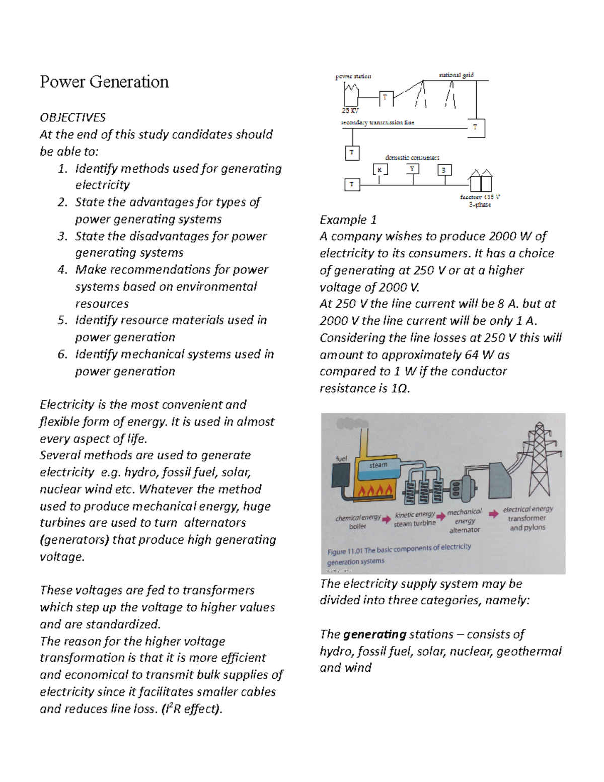 Power Generation notes-elec 211 - Power Generation OBJECTIVES At the ...
