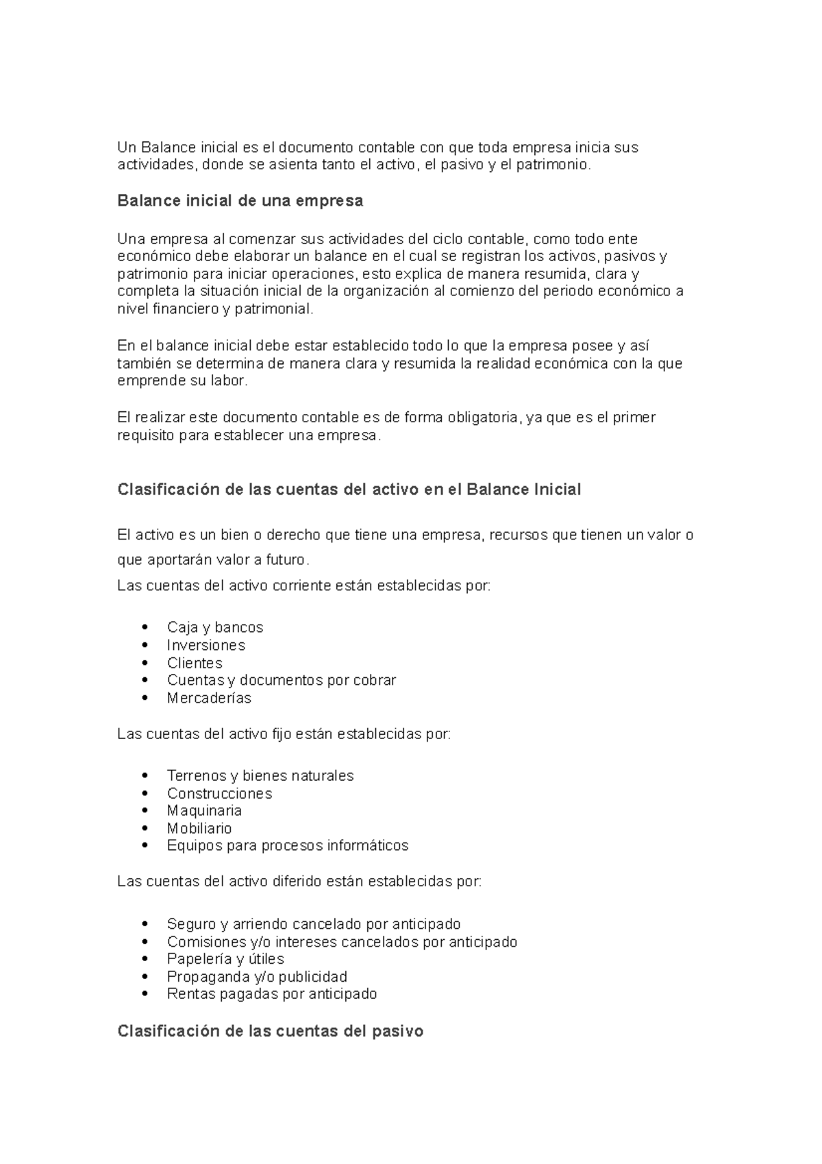 Balance Inicial Contabilidad - Un Balance inicial es el documento ...