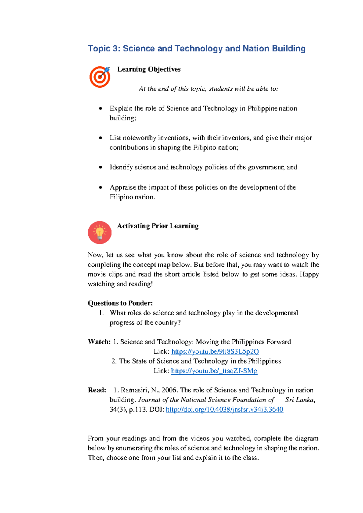 Unit 1 Topic 3 Science and Technology and Nation Building - Topic 3 ...
