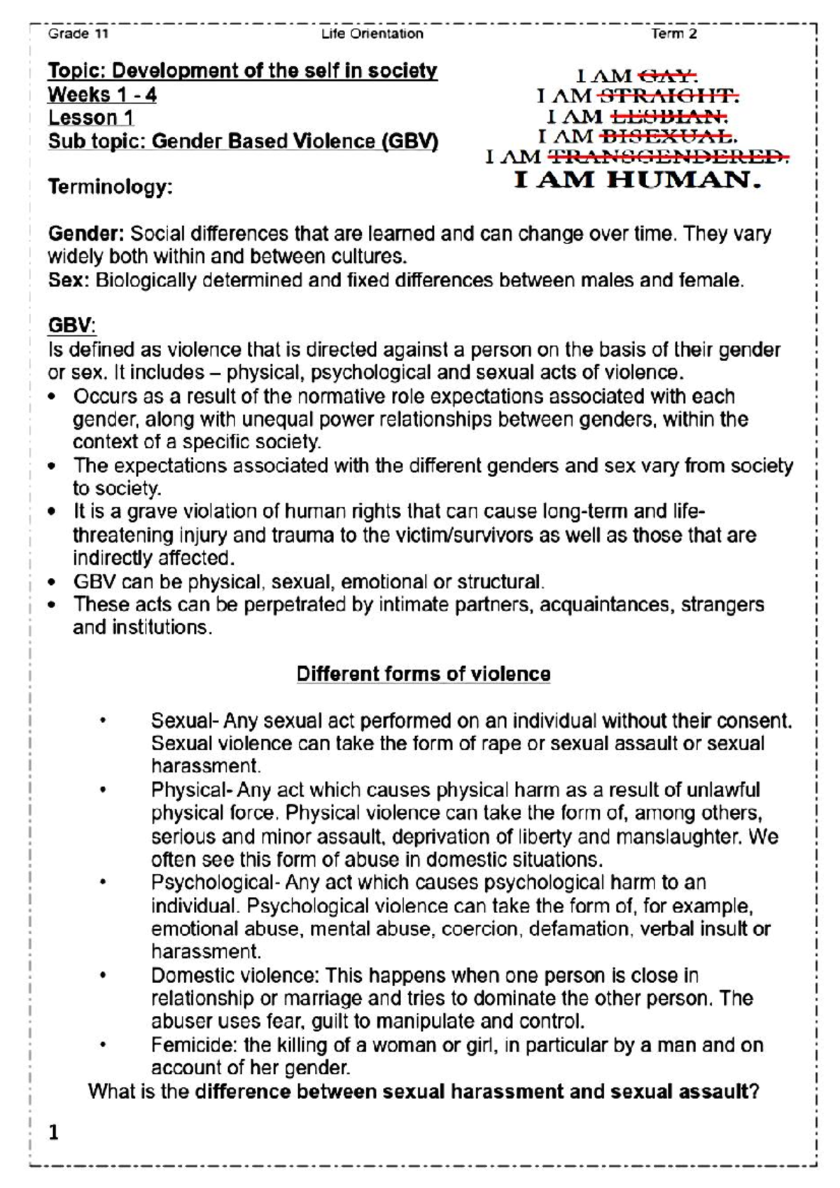 Handbook in use - Grade 11 Life Orientation Term 2 Topic: Development ...