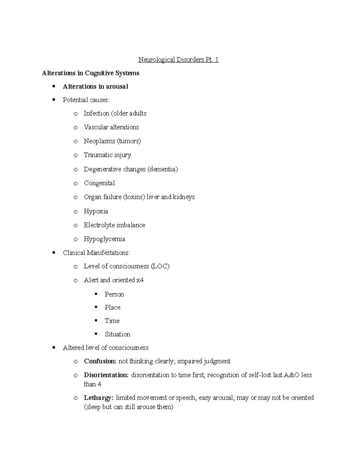 Alterations in Cognitive Systems - Neurological Disorders Pt. 1 ...