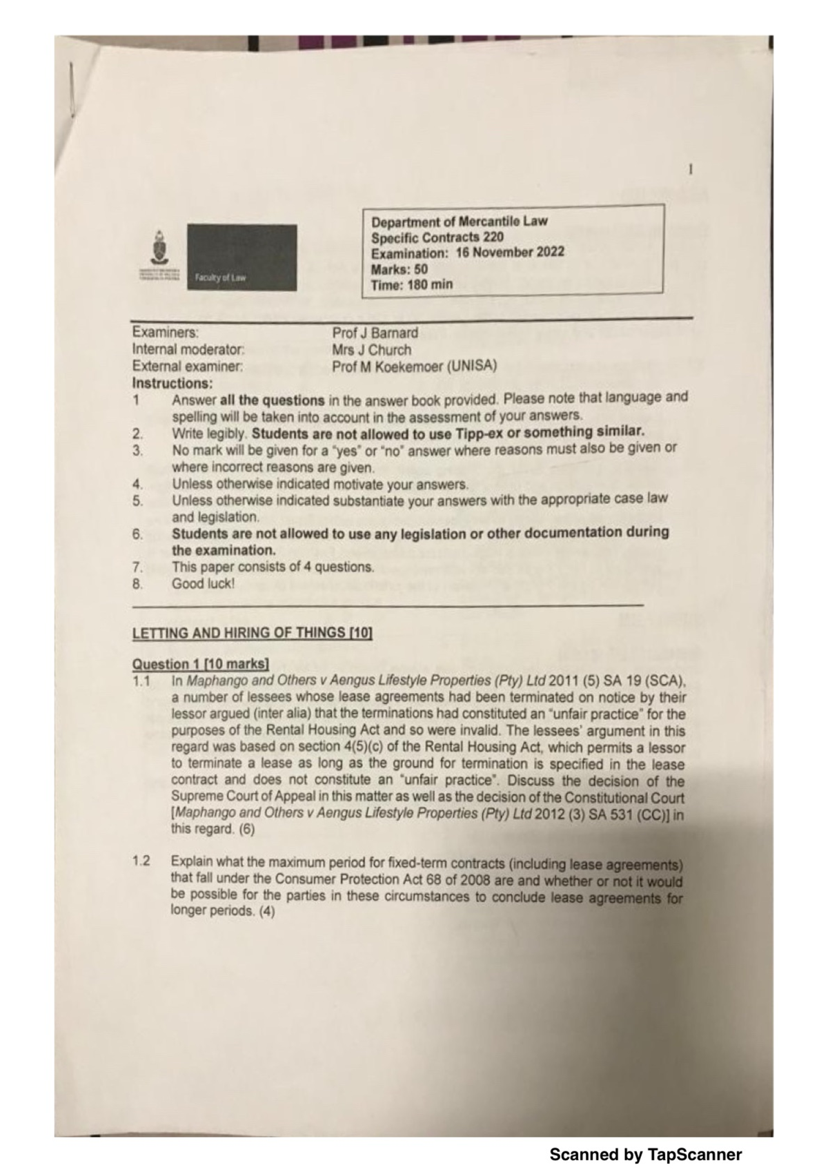 KTH exam 2022 - KTH work - I Department of Mercantile Law Specific ...