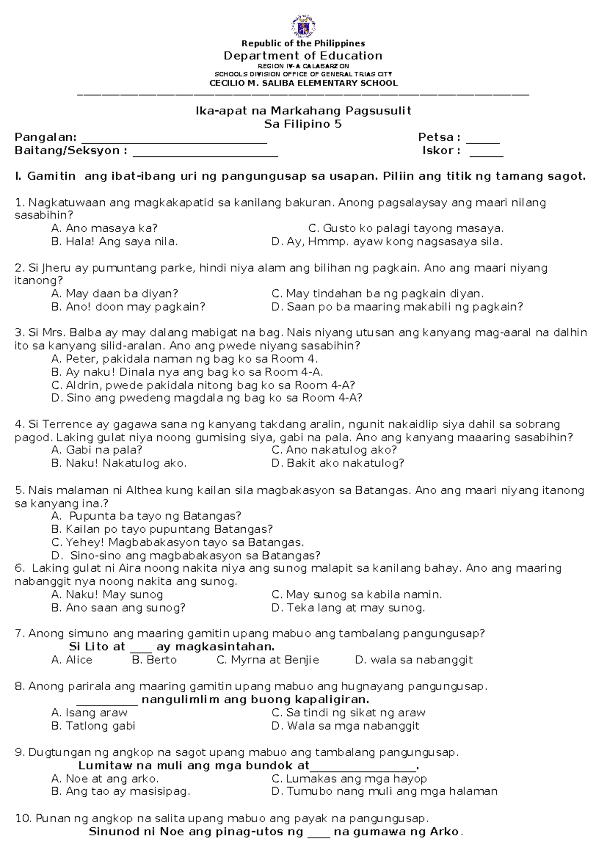 PT Filipino-5-Q4 - DDDD - Republic of the Philippines Department of ...