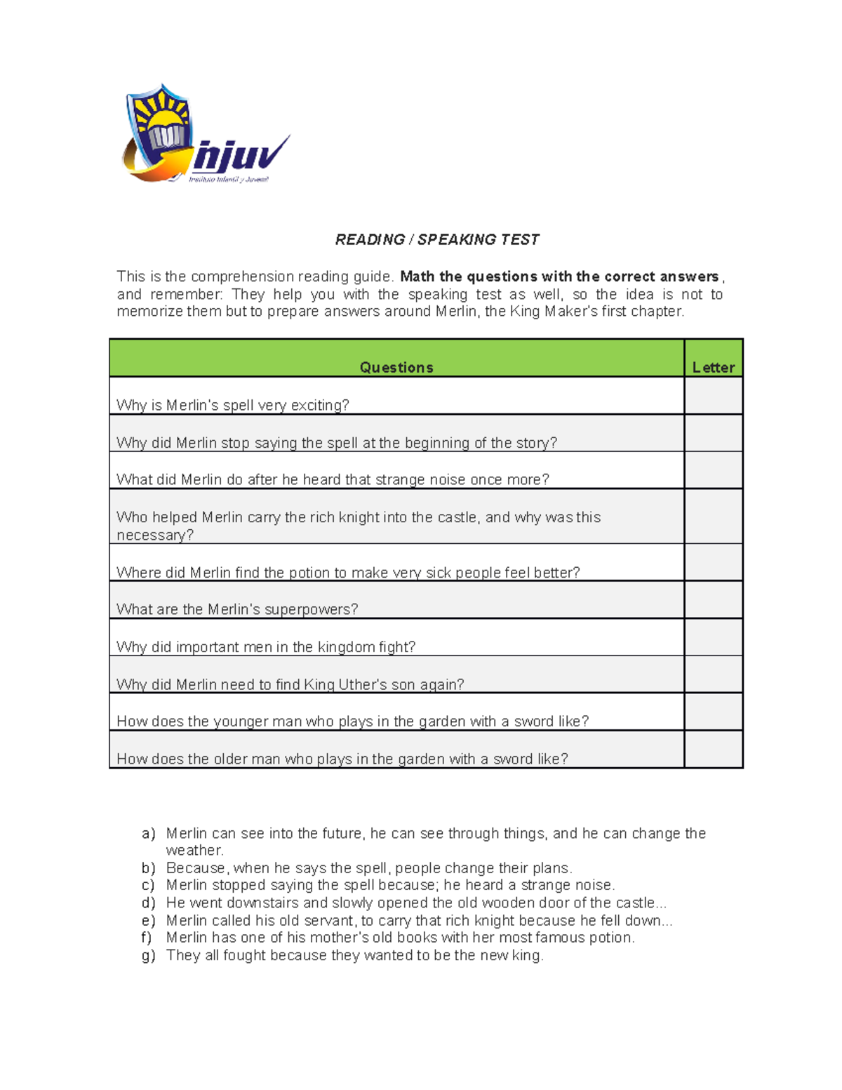 Sixth First Reading Speaking TEST - READING / SPEAKING TEST This is the ...