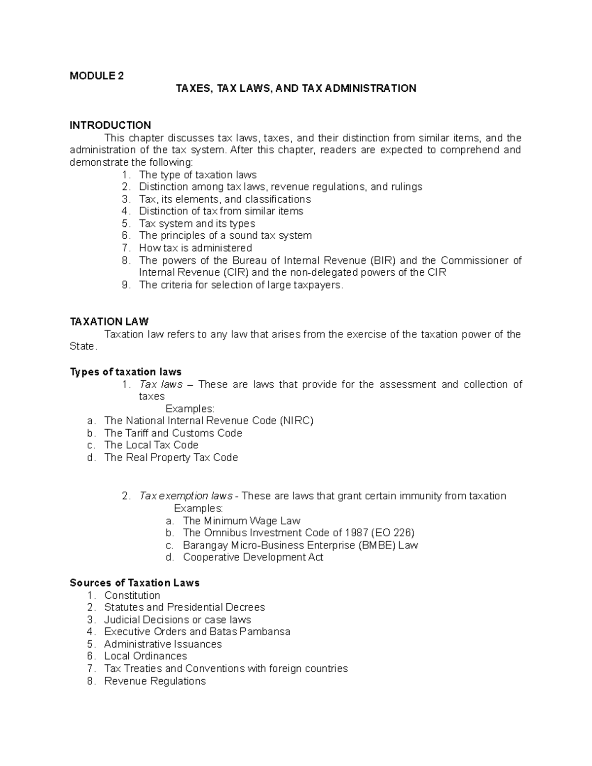 MOD 2 - TAX 301 - MODULE 2 TAXES, TAX LAWS, AND TAX ADMINISTRATION ...