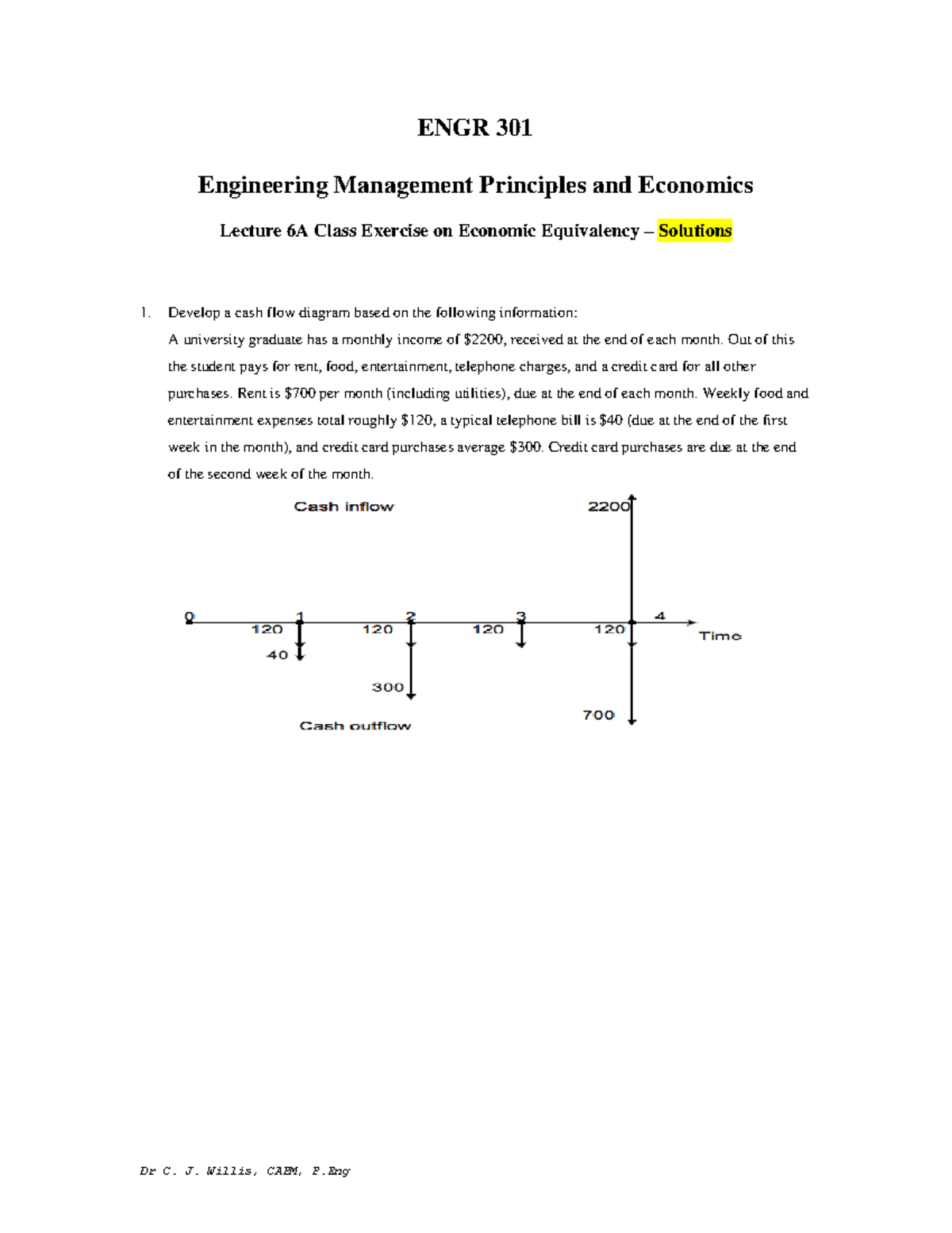 Tutorial work - Equivalency Exercise solutions - ENGR 301 Engineering Management Principles and ...