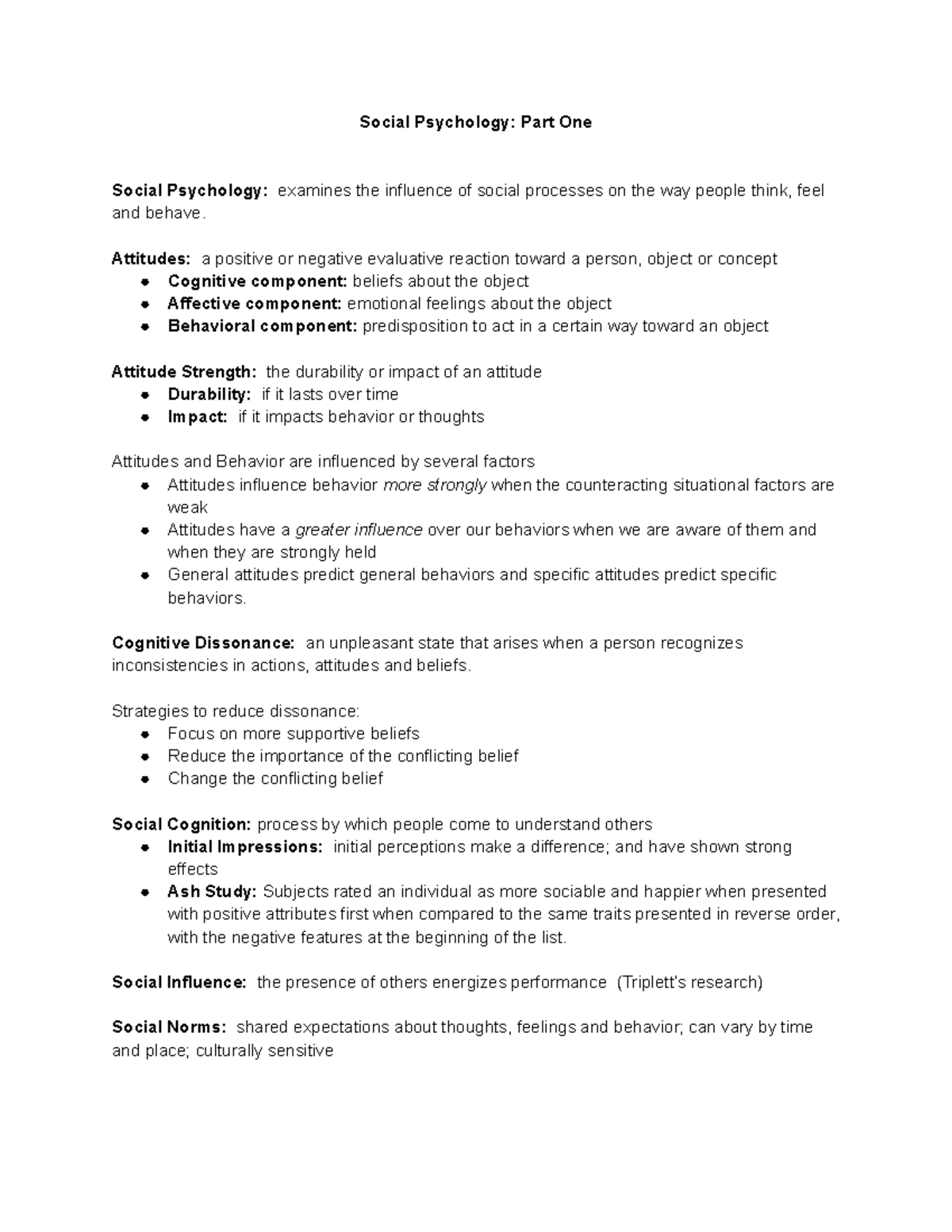 Social Psychology Notes (For exam 3) - Social Psychology: Part One ...