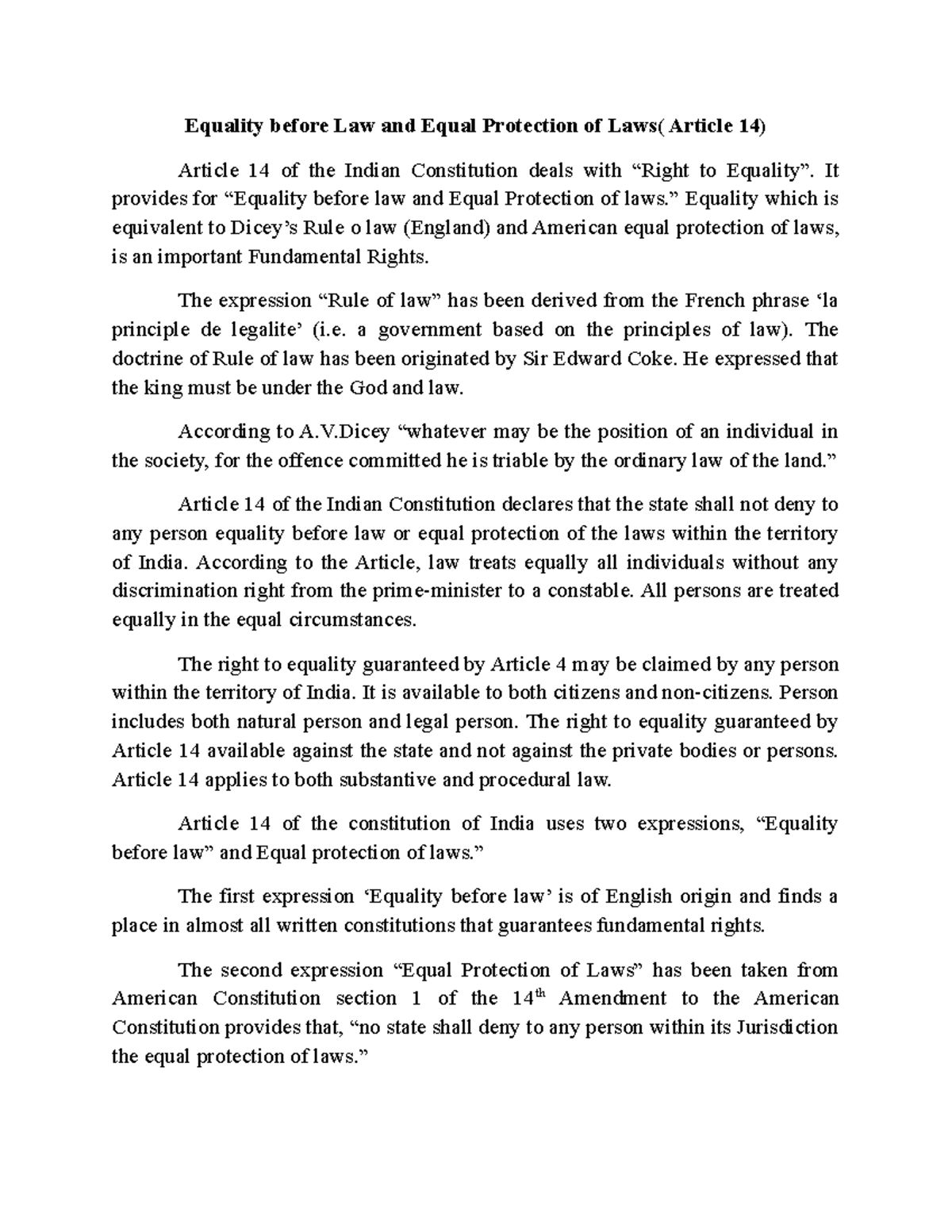 Equality before law - use full topic - Equality before Law and Equal ...