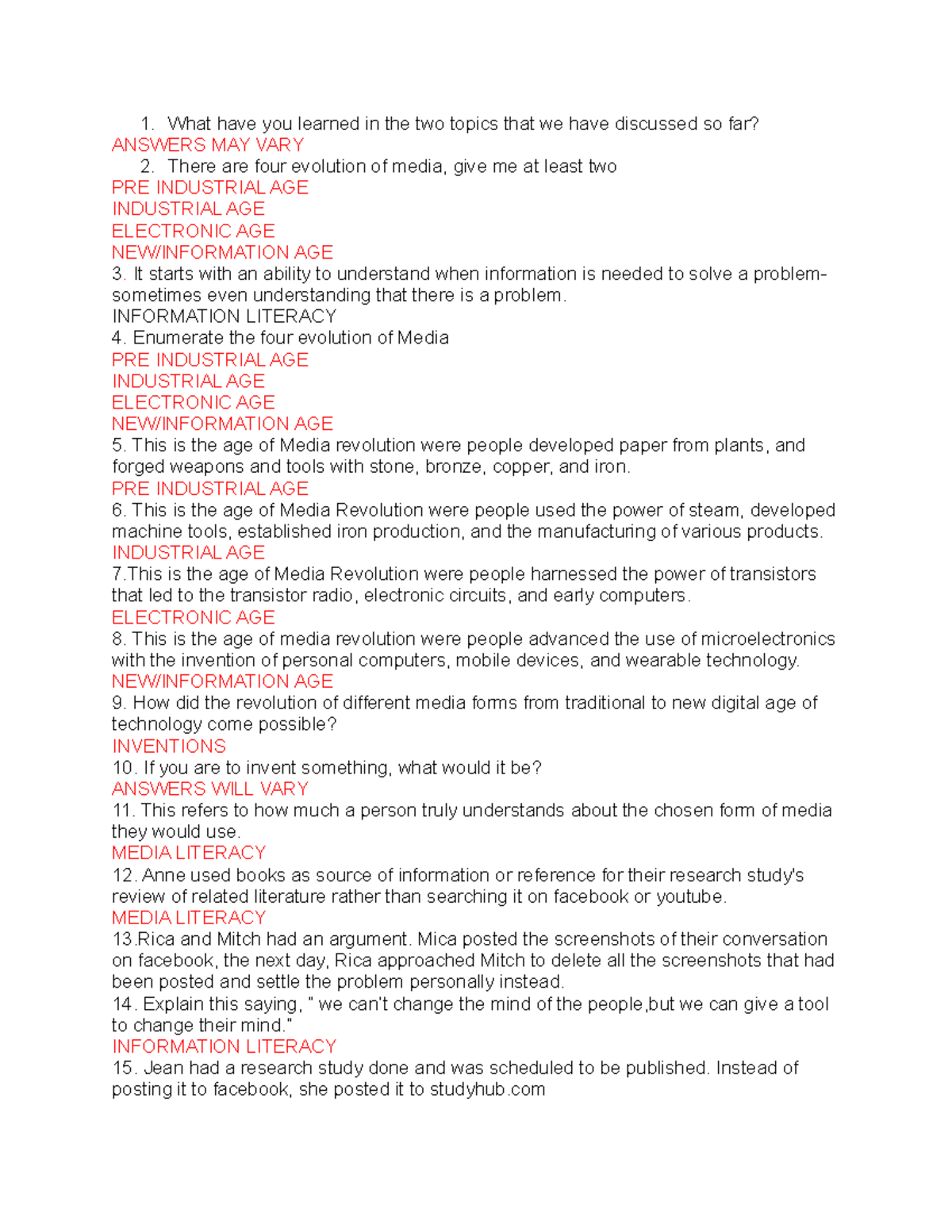 MIL- Lecture - What have you learned in the two topics that we have ...