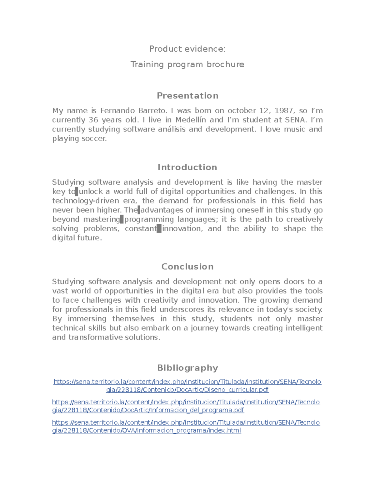 Product evidence - holamundo - Product evidence: Training program ...