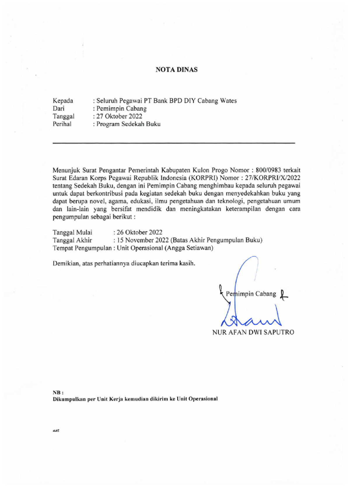 NOTA Dinas Sedekah BUKU - NOTA DINAS Kepada Dari Tanggal Perihal ...