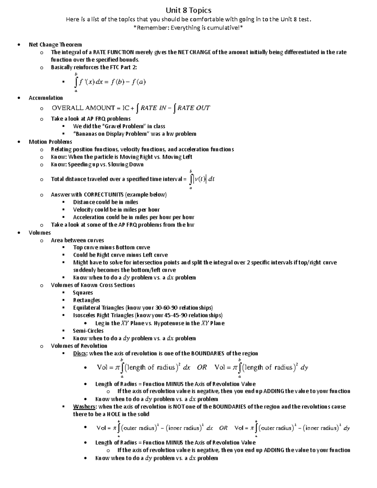 Unit 8 Study Guide - Unit 8 Topics Here is a list of the topics that ...