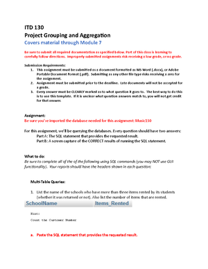 ITD 130 Project 2 Single table queries - ITD 130 Project 2 Covers material through Module 4 Be ...