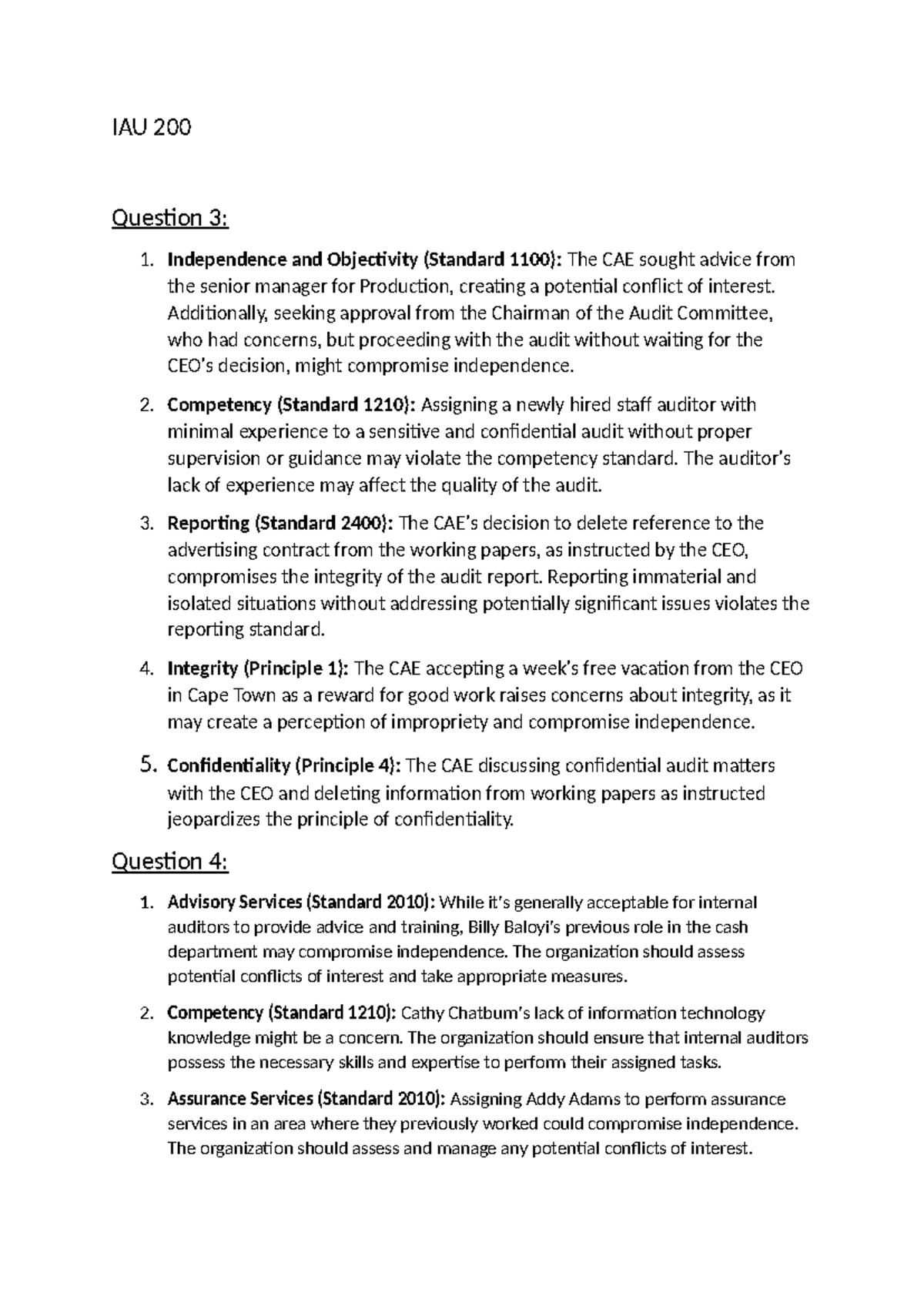 Tutorial Homework - IAU 200 Question 3: 1. Independence and Objectivity ...