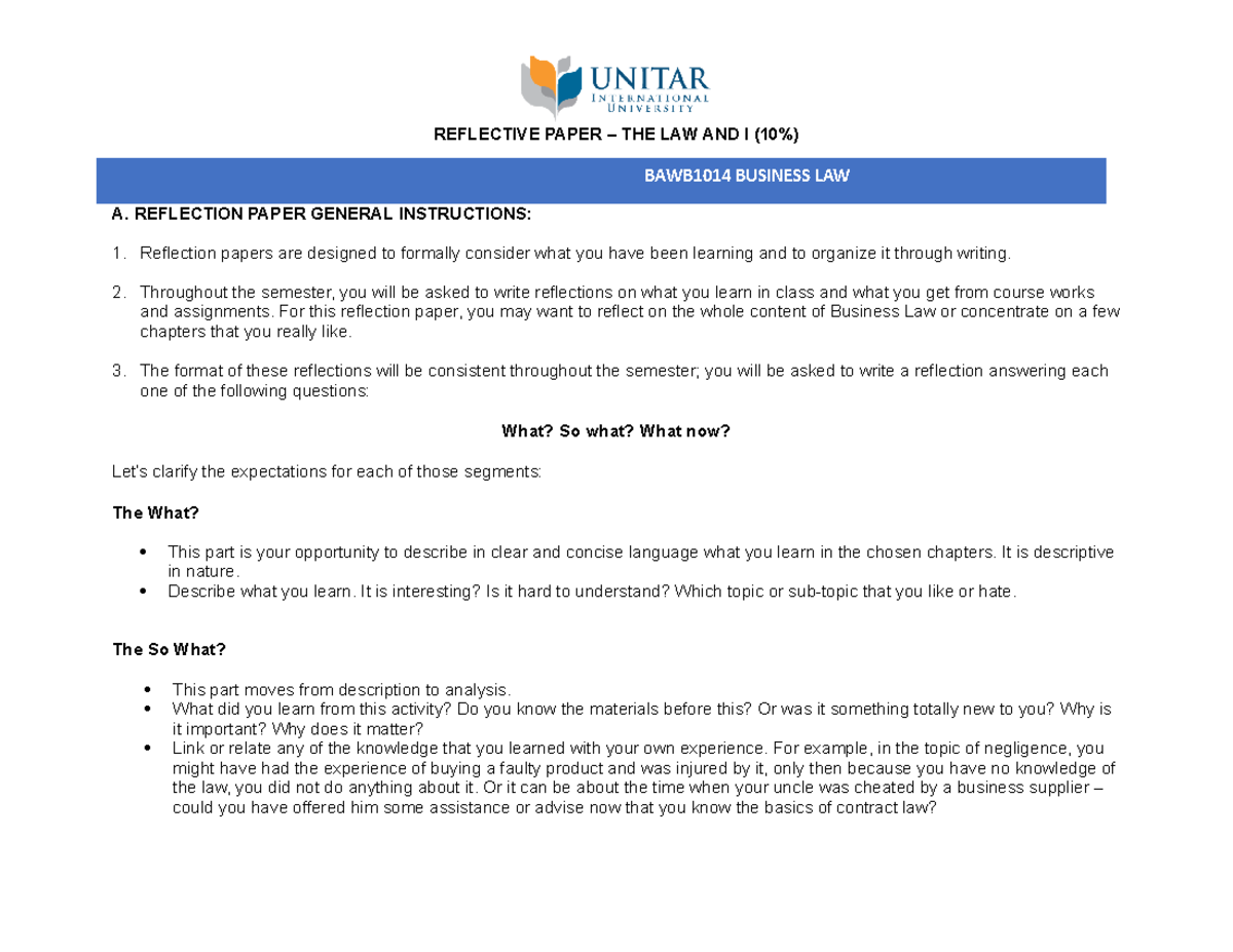 Business Reflective-Paper reference material to practice - REFLECTIVE ...