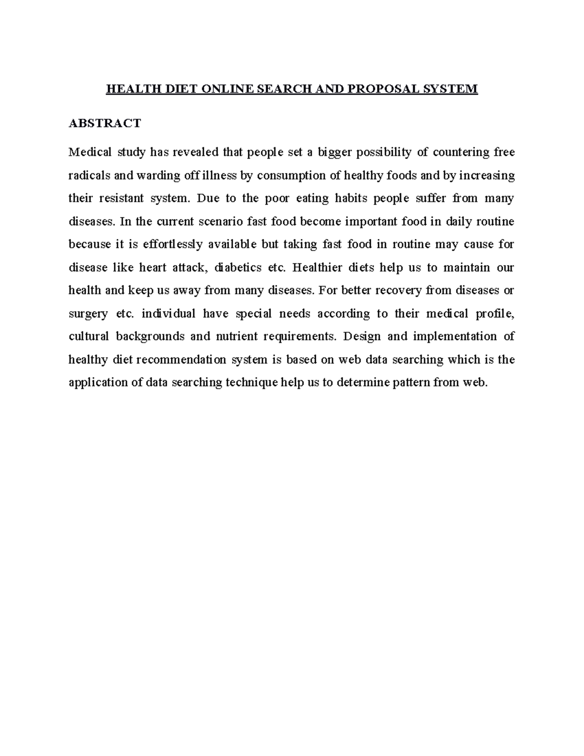 Health Diet Abstract - fyp - HEALTH DIET ONLINE SEARCH AND PROPOSAL ...