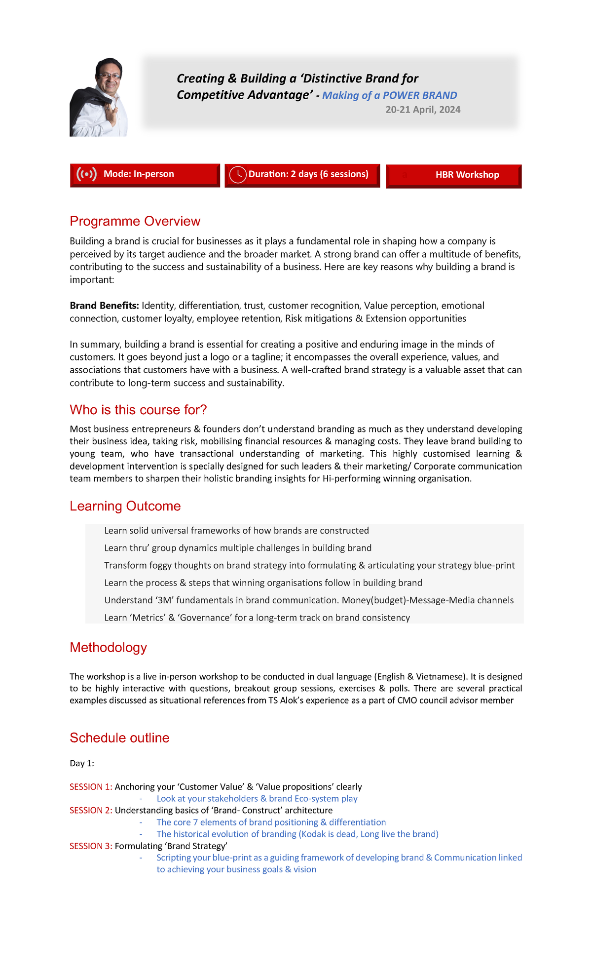 Outline Corp-Branding HBR-20-21-April-2024 - Programme Overview Building a brand is crucial for ...