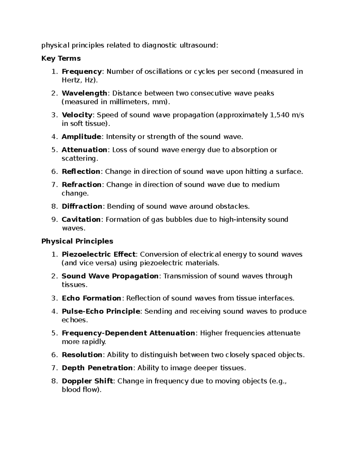 Ultrasound 1102 - summary - physical principles related to diagnostic ultrasound: Key Terms 1 ...