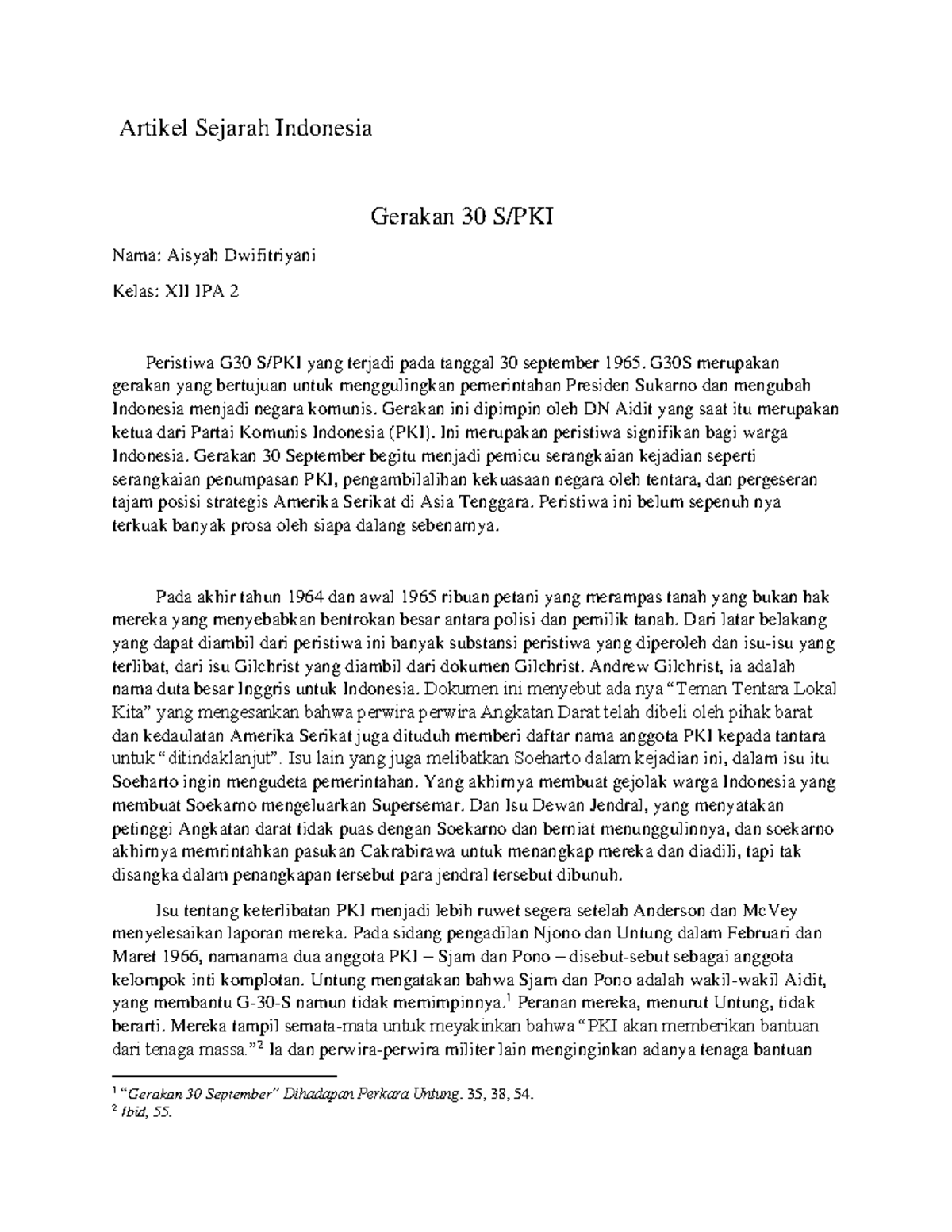 Artikel SMA mengenai jurnal - Artikel Sejarah Indonesia Gerakan 30 S ...