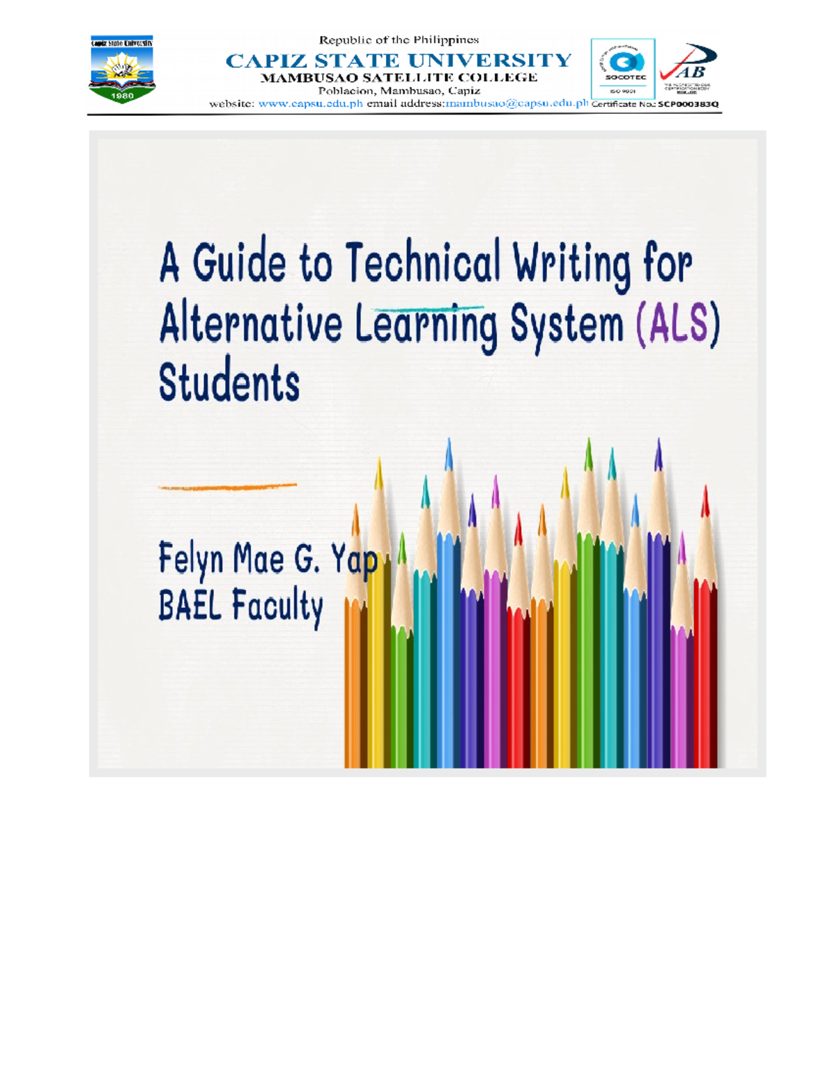 ALS Module - Hi, there ALS Student. This module is created by Ms. Felyn ...