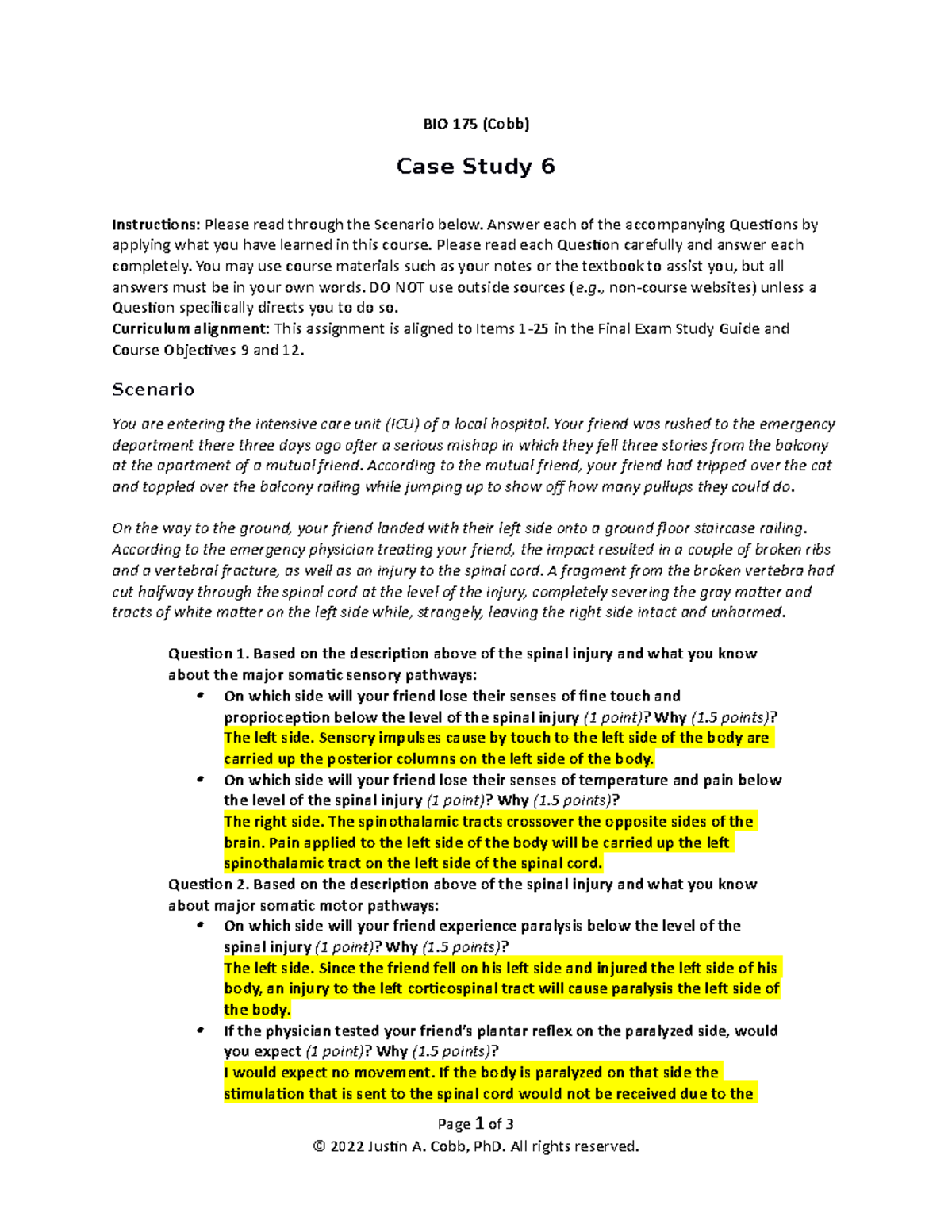 Case Study 6 - Dr. Justin Cobb - BIO 175 (Cobb) Case Study 6 ...