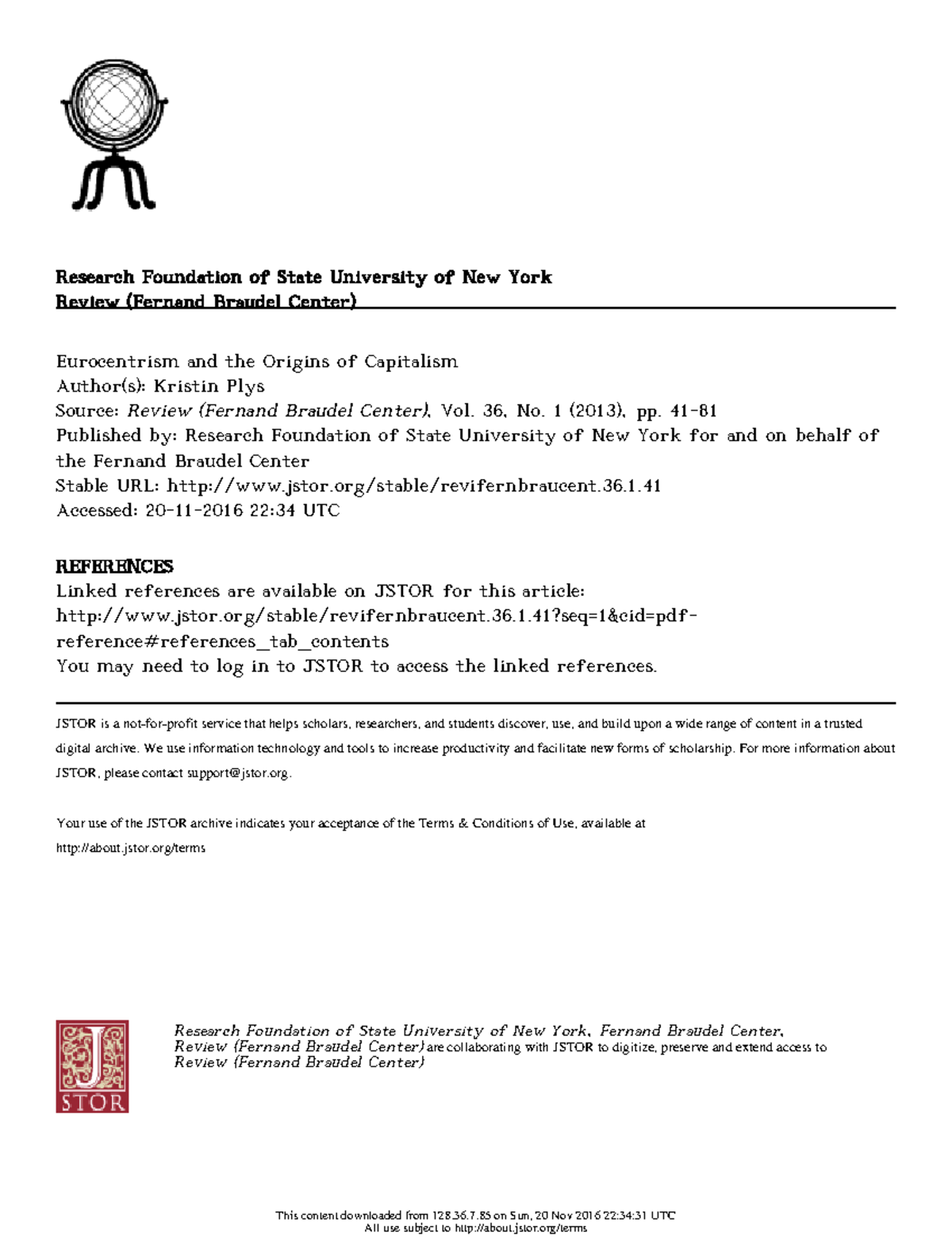 Eurocentrism and the Origins of Capitalism - Research Foundation of ...