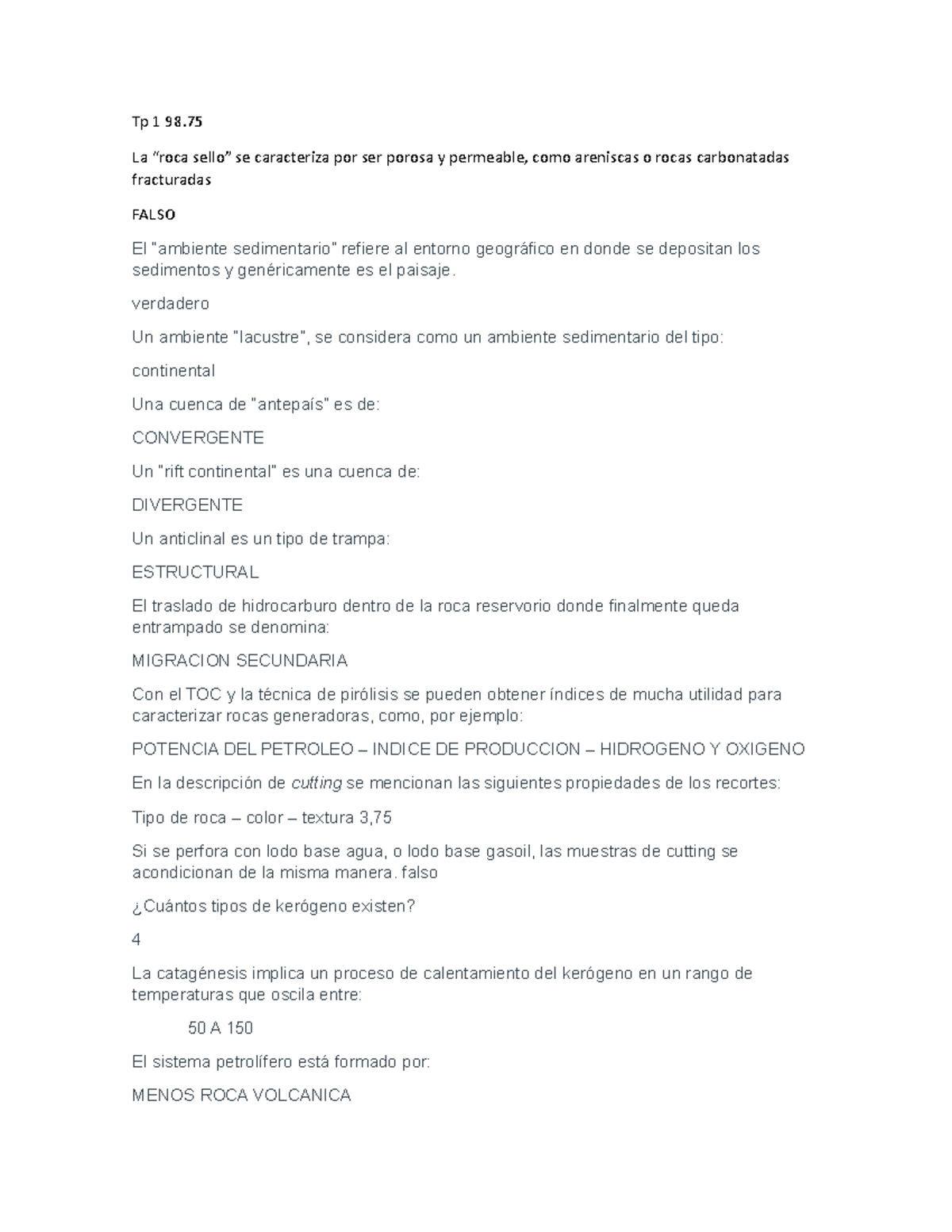 Tp1 y 2 - tps con el 90 al 100 % - Tp 1 98. La “roca sello” se ...