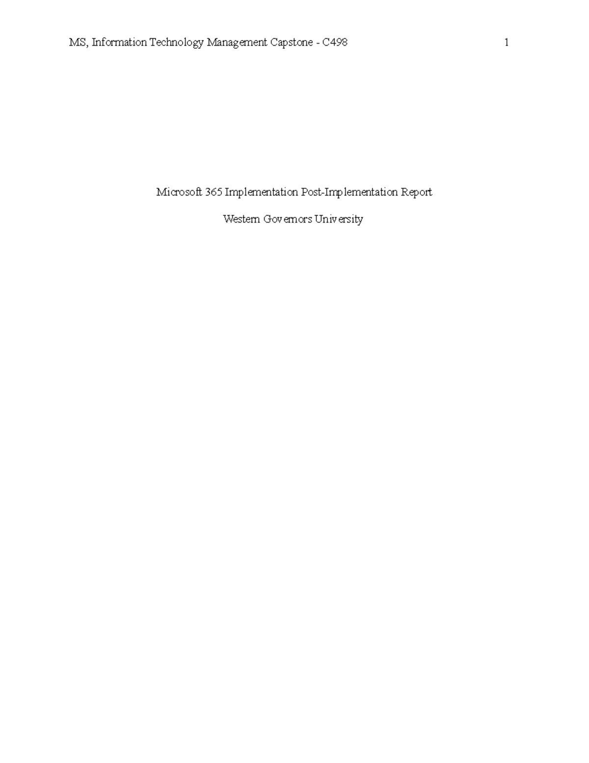 Task 3 APA Capstone - MS, Information Technology Management Capstone - C498 1 Microsoft 365 ...