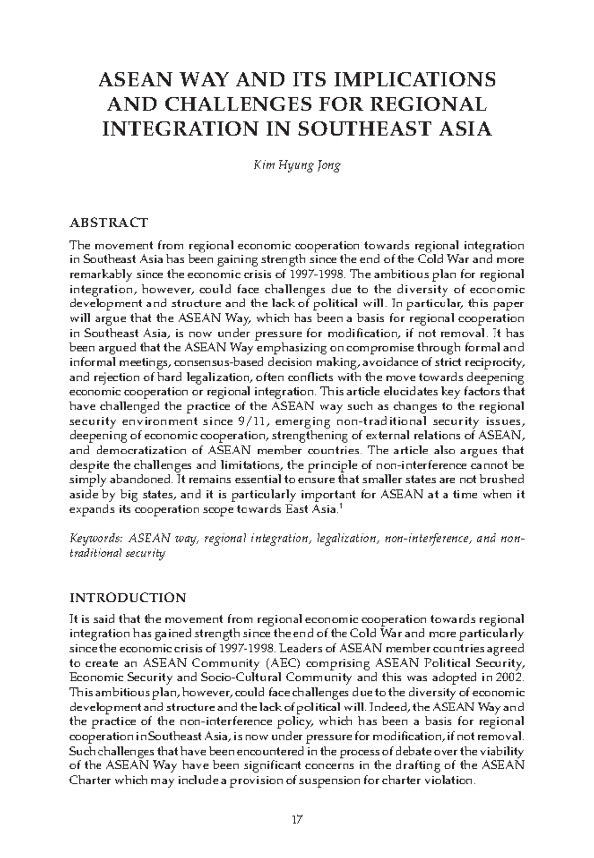Asean WAY AND ITS Implications AND Challenges FOR Regional Integration ...