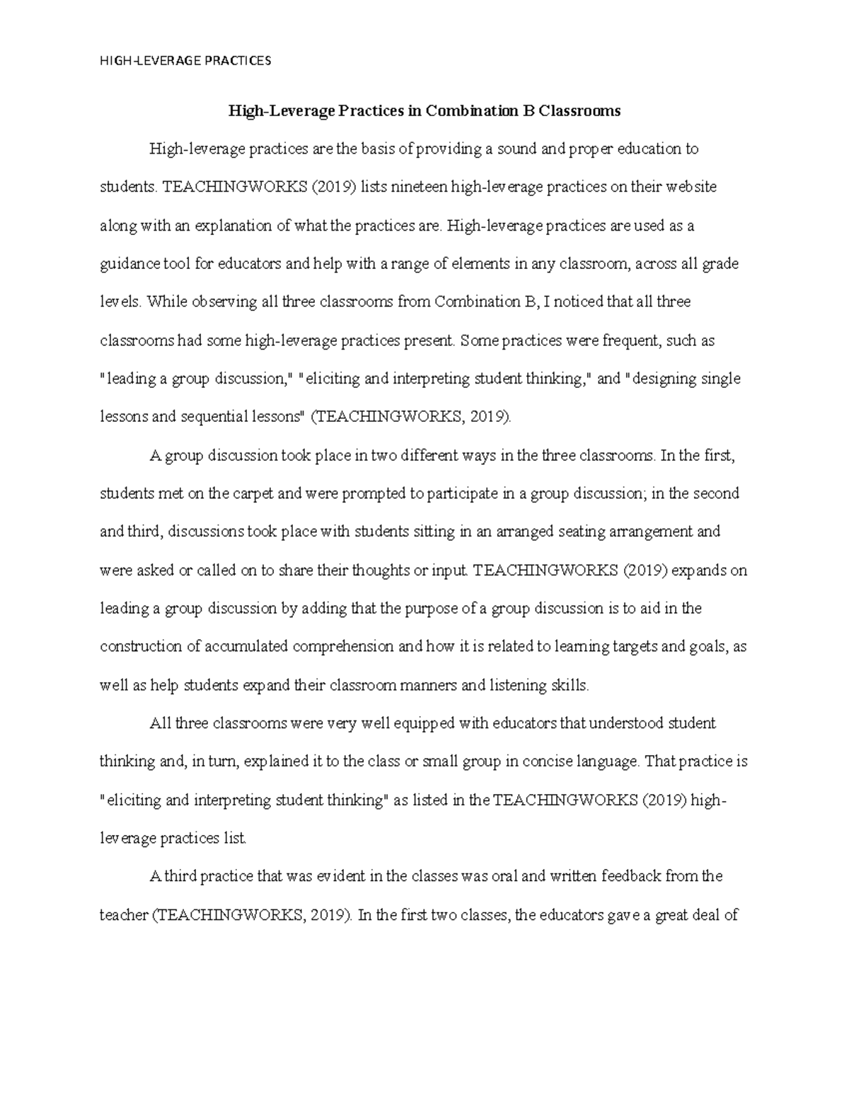 High-Leverage Practices WGU - TEACHINGWORKS (2019) lists nineteen high ...