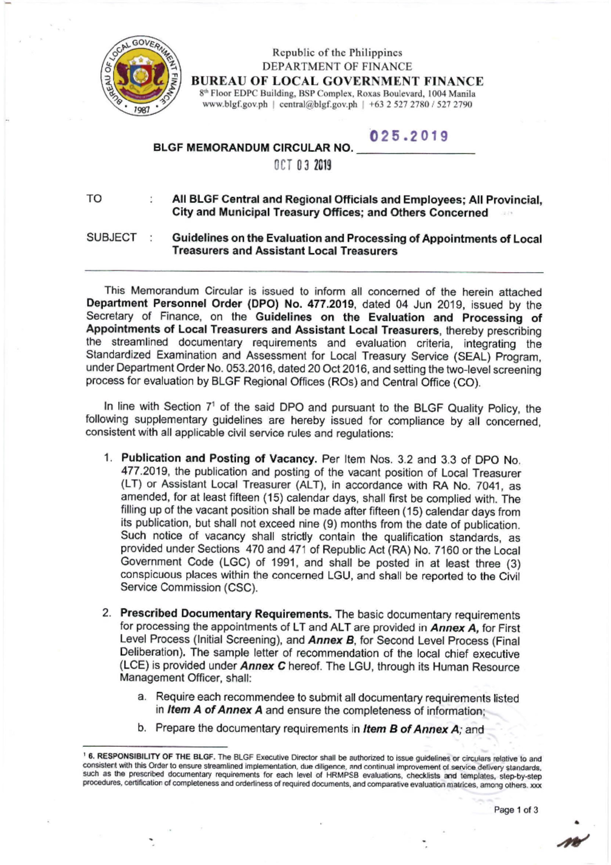 BLGF Memorandum Circular No - Republic of the Philippines DEPARTMENT OF ...