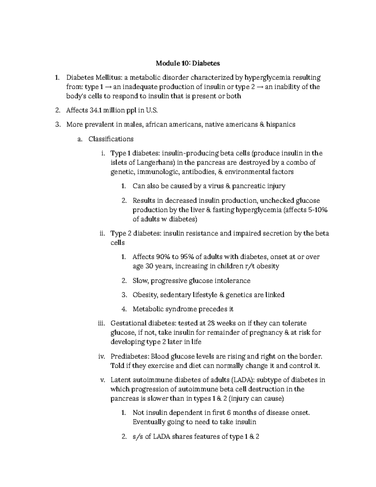 Exam 3 key concepts Module 10 - Module 10 Diabetes Diabetes Mellitus: a ...