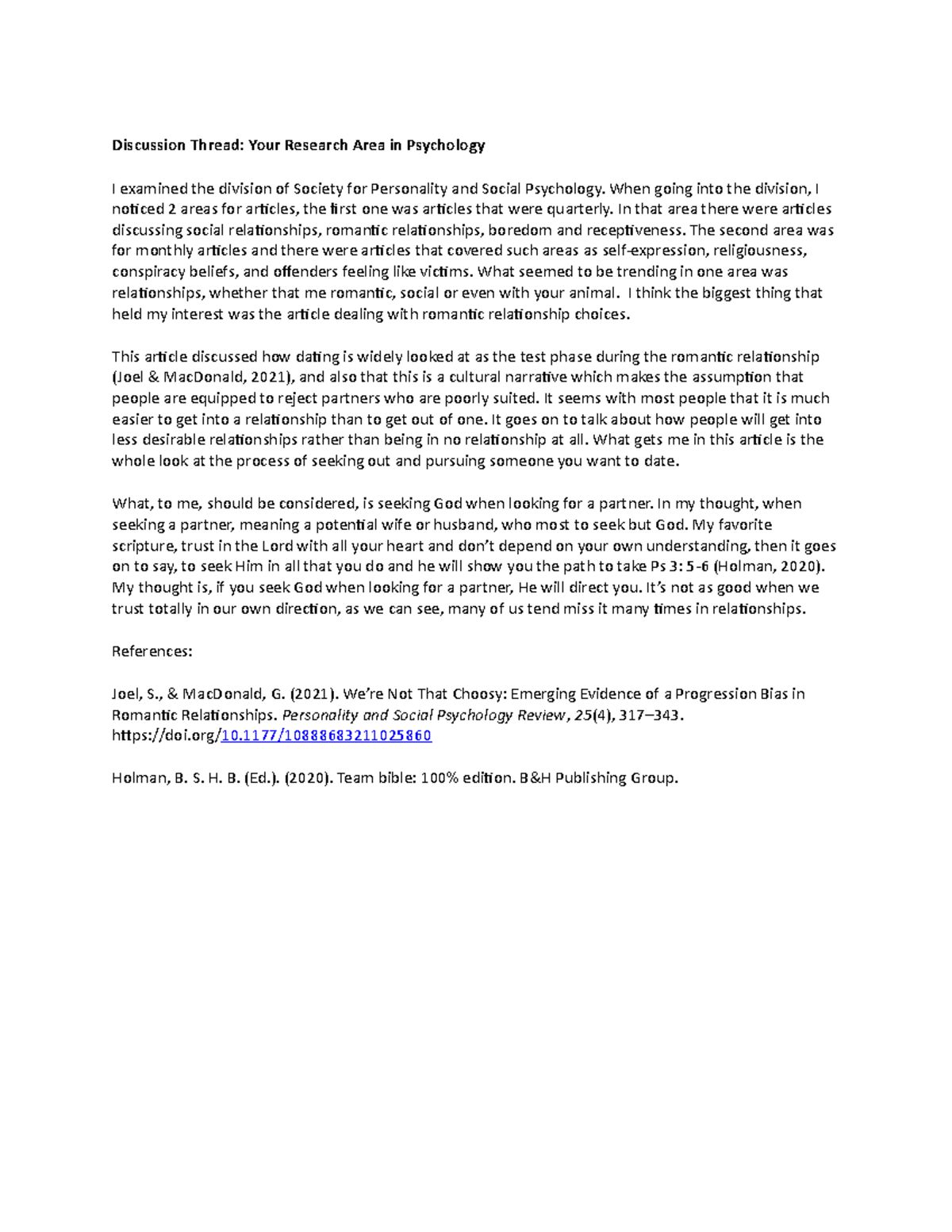 Discussion week 2 Your Research Area in Psychology - Discussion Thread ...