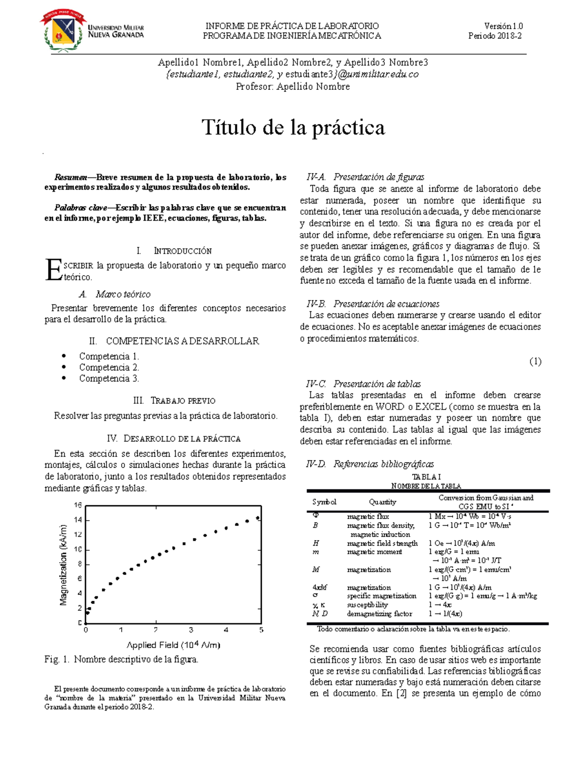 Plantilla IEEE Informes UMNG - INFORME DE PRÁCTICA DE LABORATORIO Versión 1. PROGRAMA DE ...
