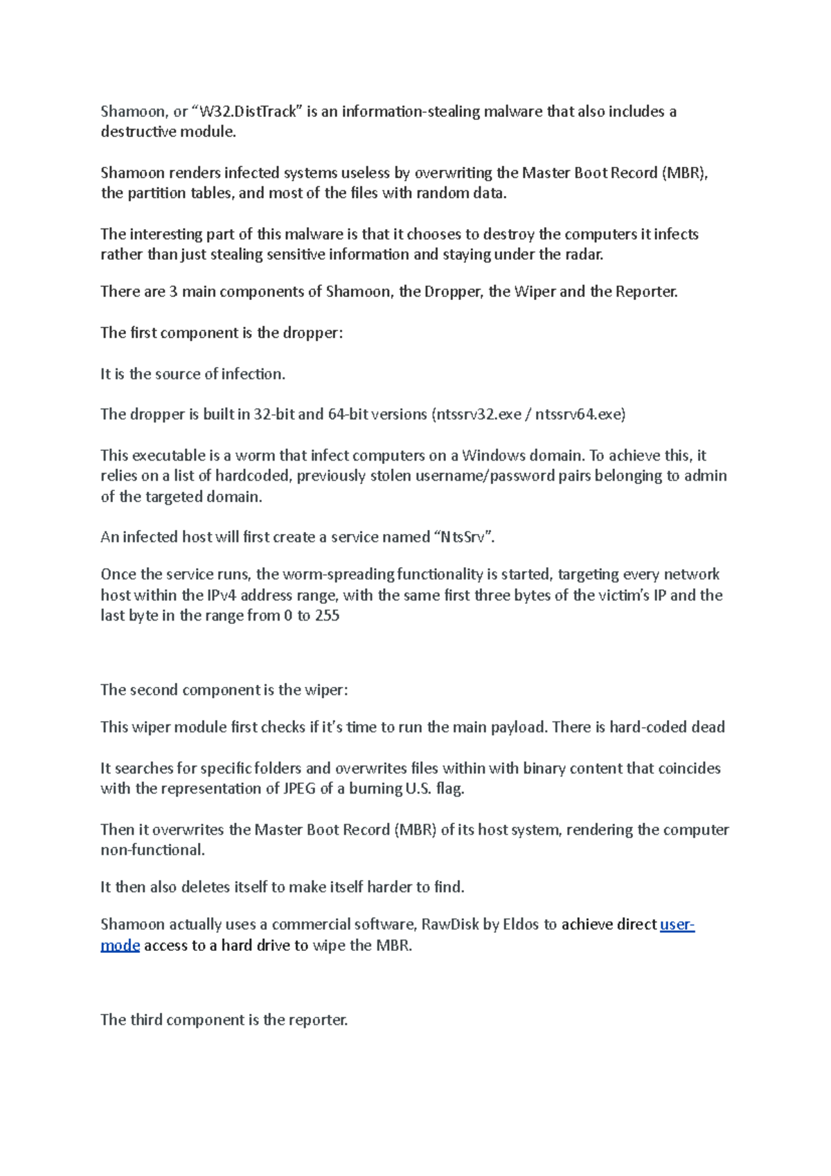 Script - Group Project - Shamoon, or “W32” is an information-stealing malware that also includes ...