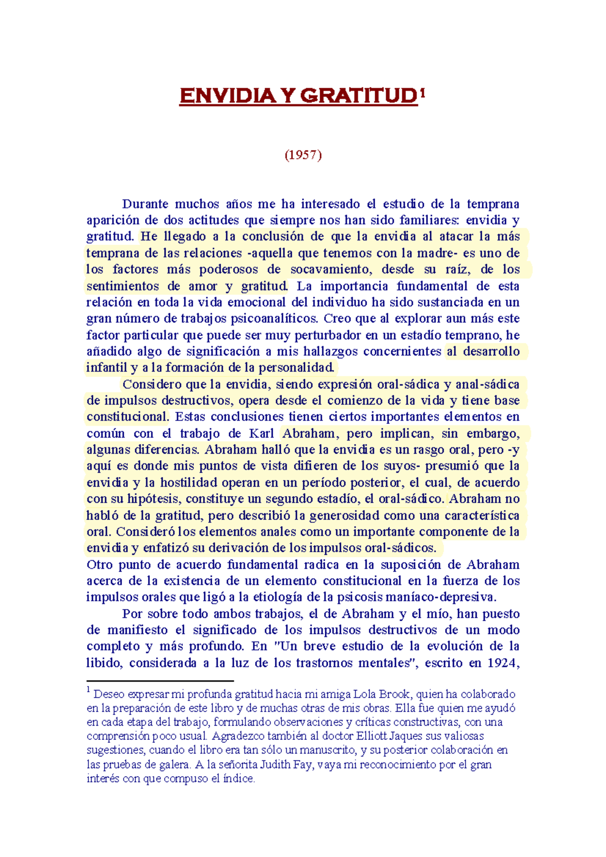 Klein-melanie-envidia-y-gratitud - ENVIDIA Y GRATITUD 1 (1957) Durante ...