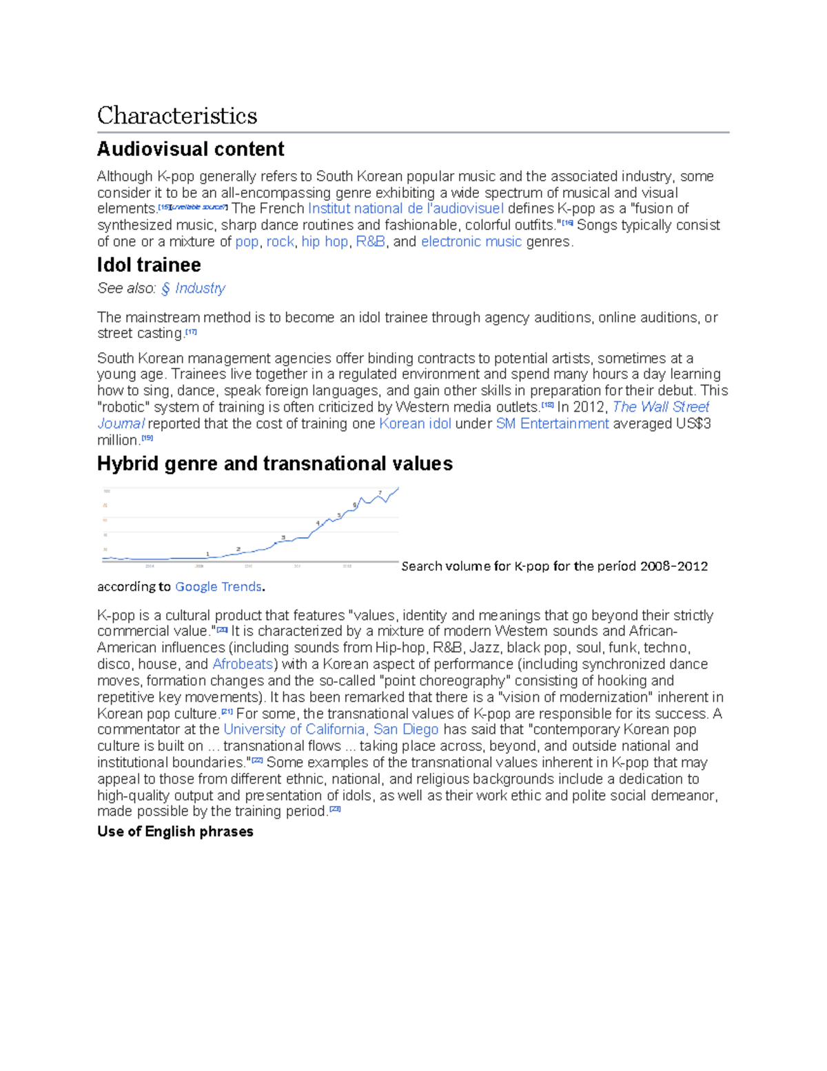 3 - An article about KPOP. - Characteristics Audiovisual content ...