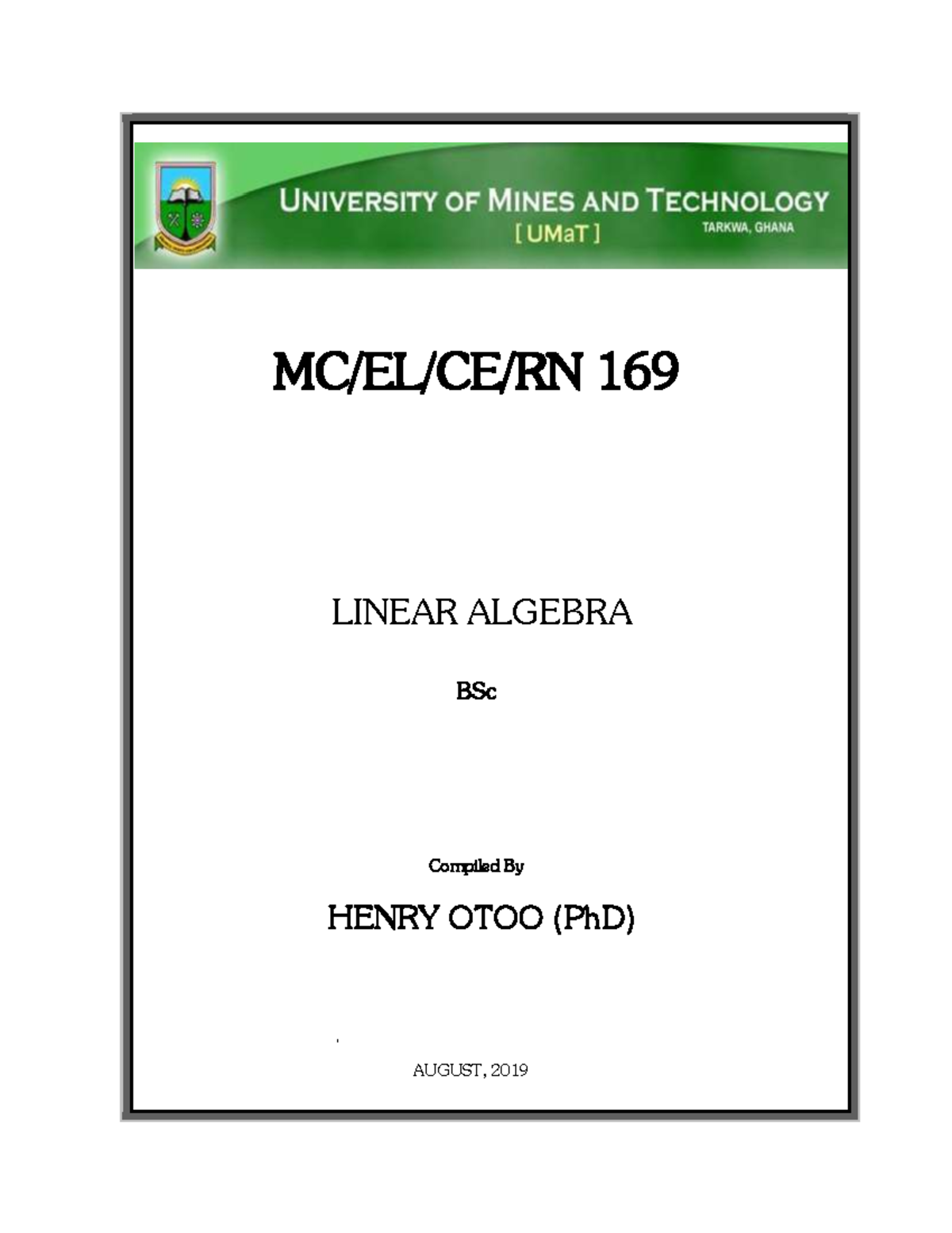 Linear algebra-Dr - MC/EL/CE/RN 169 LINEAR ALGEBRA BSc Compiled By ...