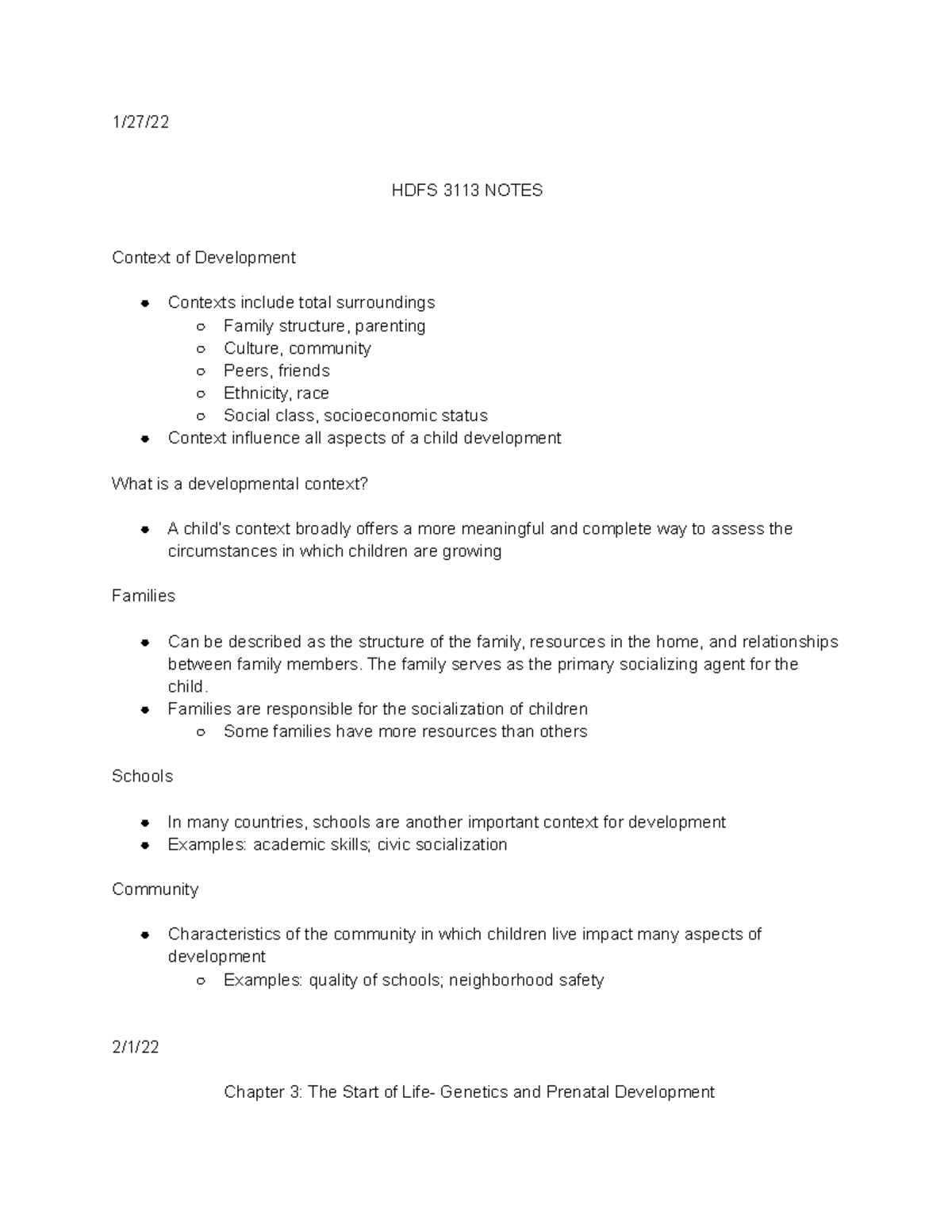 Hdfs 3113 Lecture Notes Lecture Notes Hdfs 3113 Notes Context Of