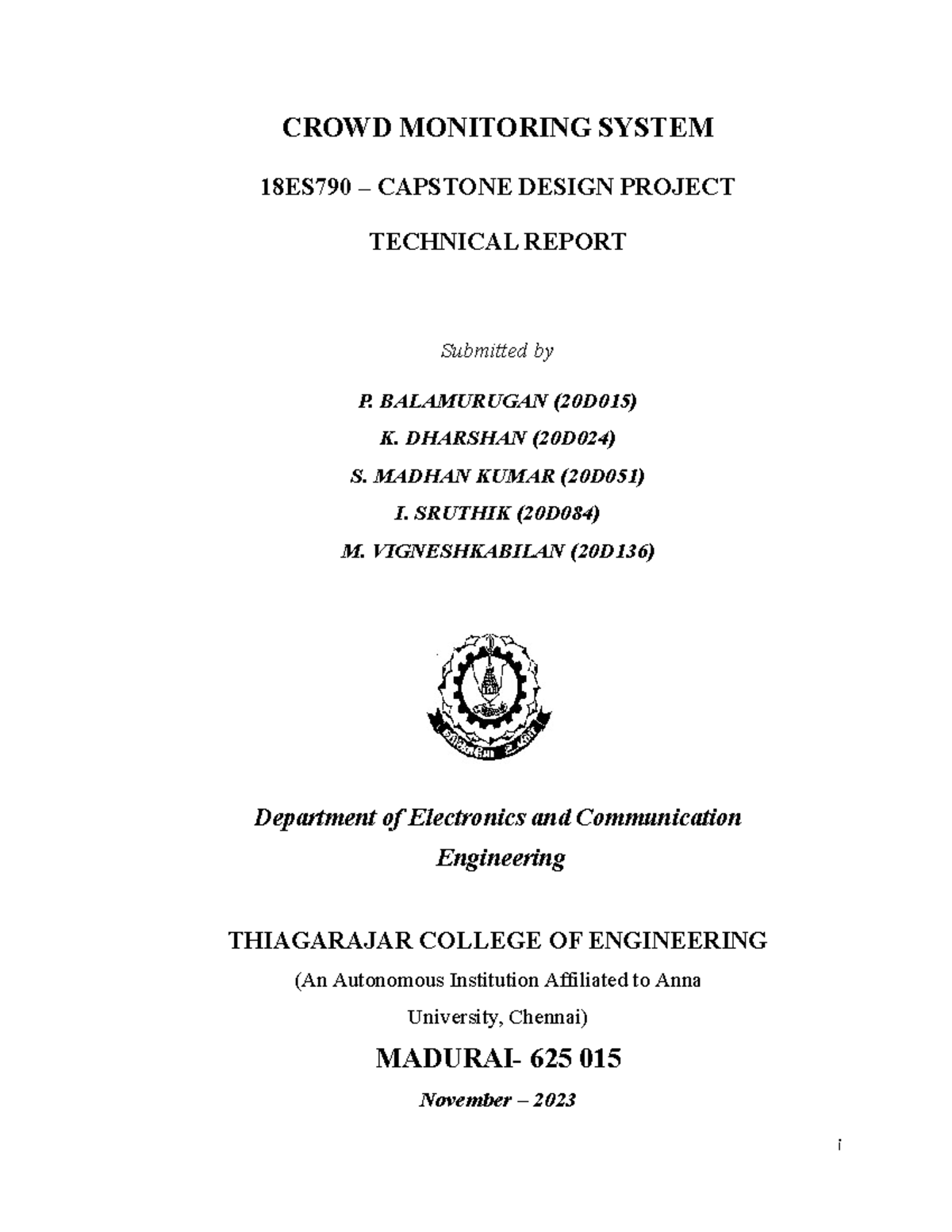 Crowd Monitoring System-6 - i CROWD MONITORING SYSTEM 18ES790 ...