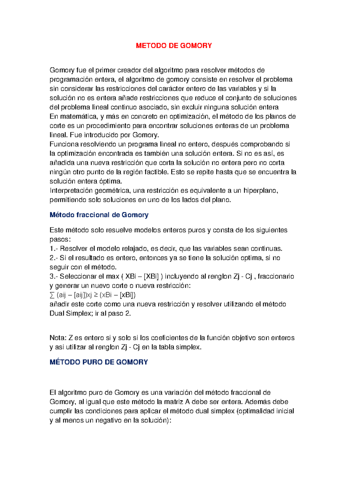 Pdfcoffee - gomory - METODO DE GOMORY Gomory fue el primer creador del ...
