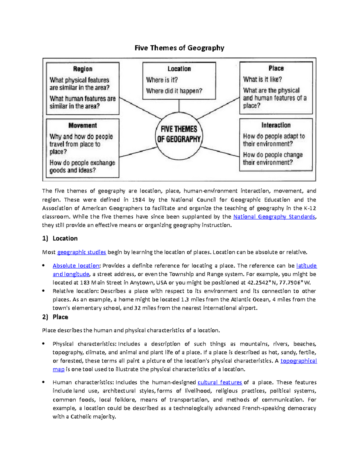 Five Themes of Geography - These were defined in 1984 by the National ...