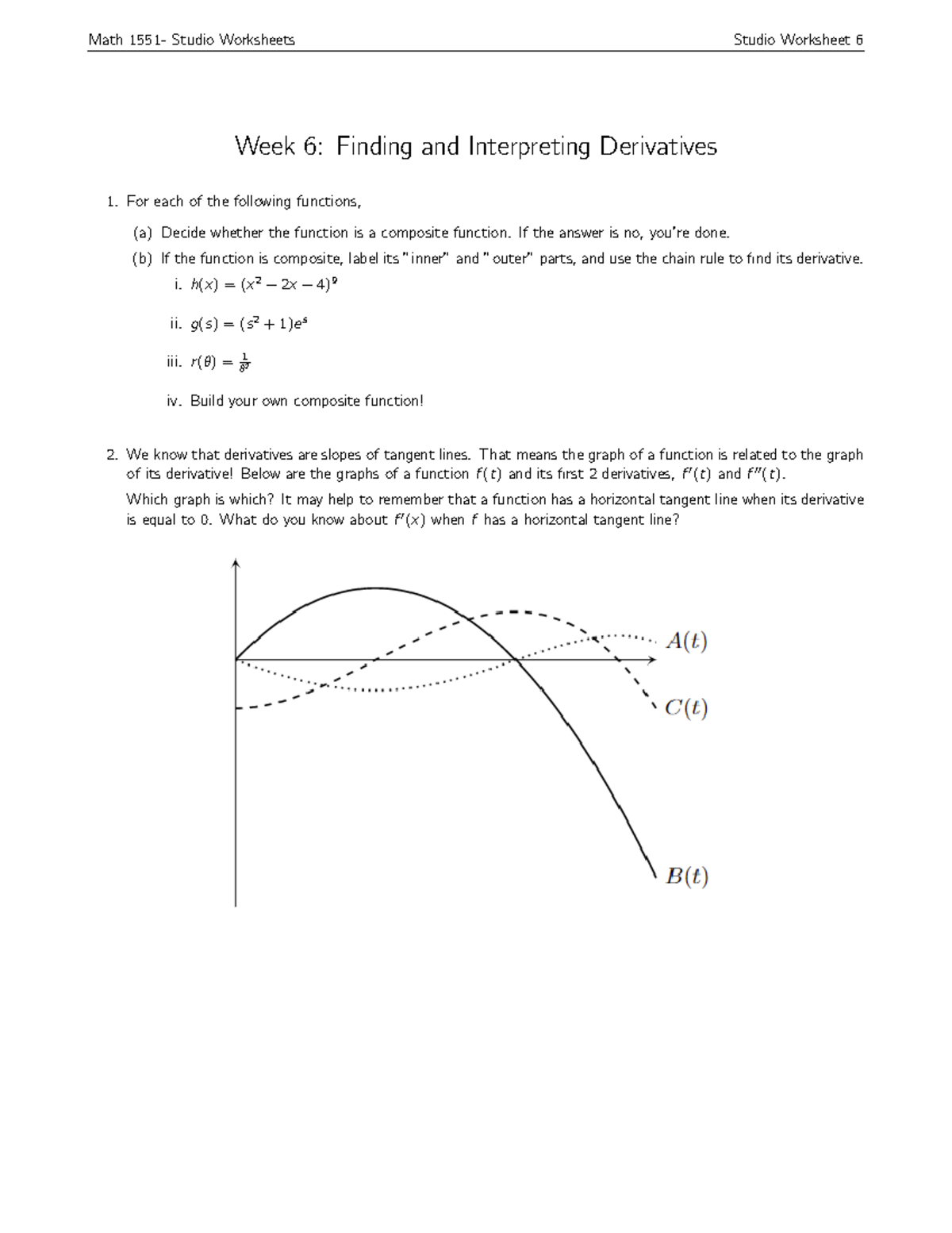 Studio Week 6 Worksheets[ 9275] - Math 1551- Studio Worksheets Studio ...