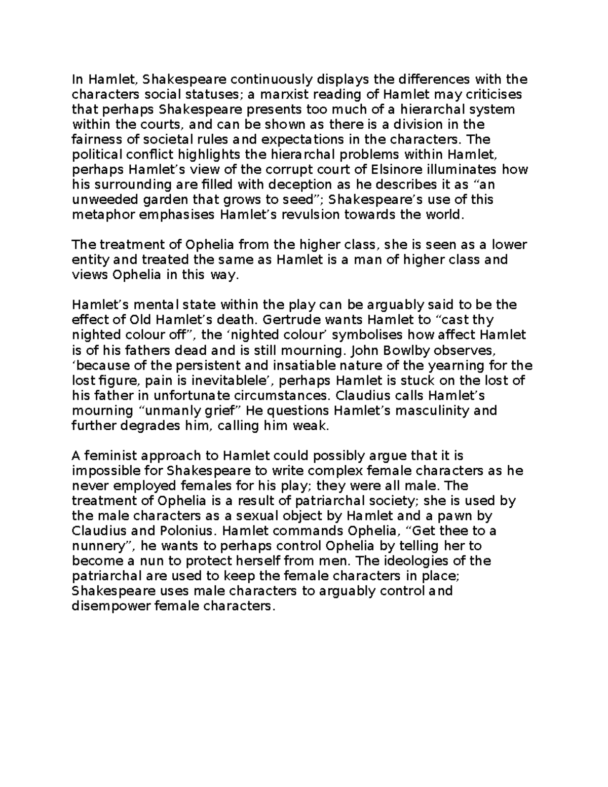 Hamlet AO3 - In Hamlet, Shakespeare continuously displays the ...